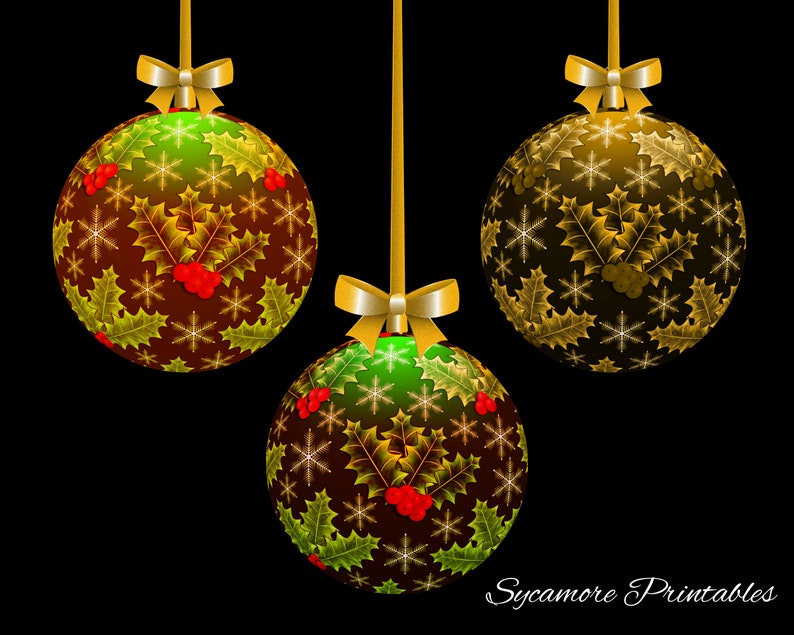Christmas Baubles Clipart, Christmas Graphics, Holly Clipart, Digital ...