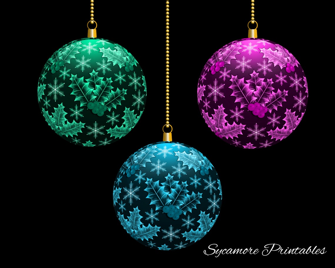 Christmas Baubles Clipart, Christmas Graphics, Holly Clipart, Digital ...