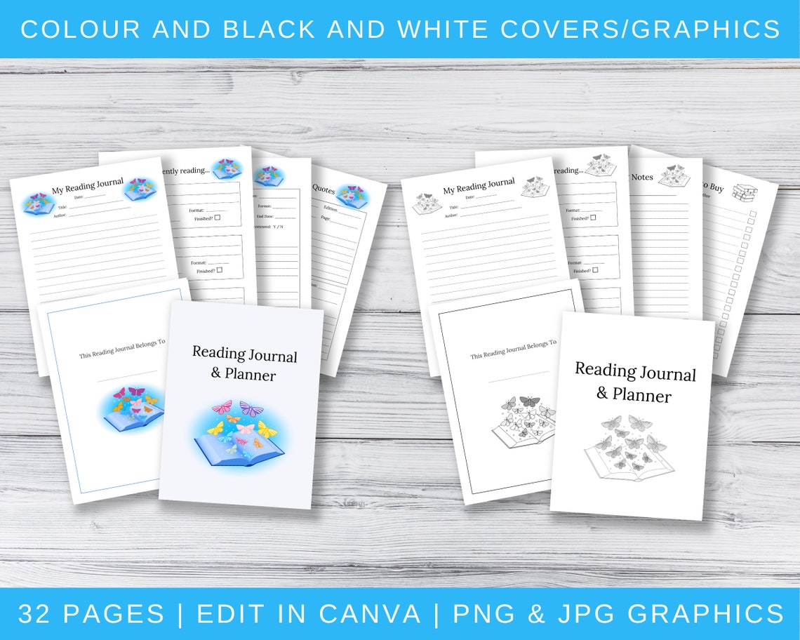 Canva Reading Journal Templates, Commercial PLR License, US Letter, A4 ...
