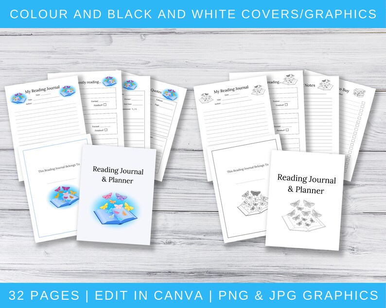 Canva Reading Journal Templates, Commercial PLR License, US Letter, A4 ...