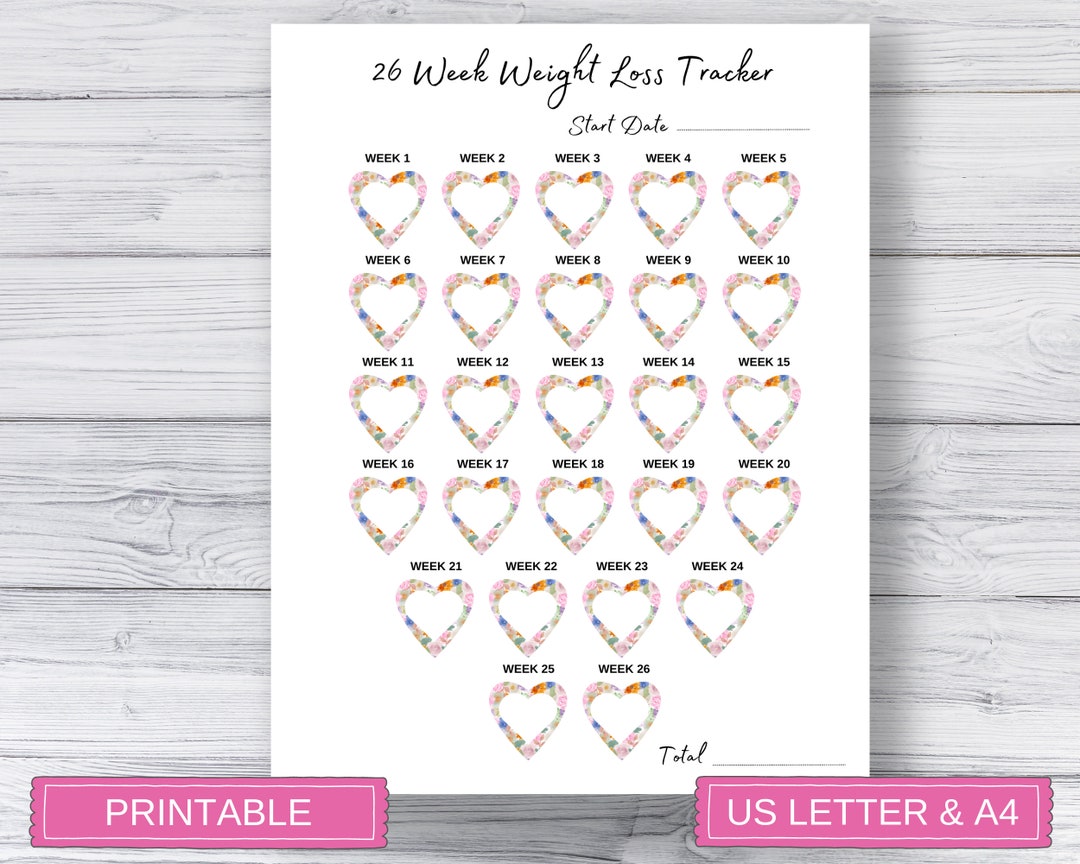 Printable Weight Loss Tracker, 26 Week Weight Loss Tracker, Weight Loss ...