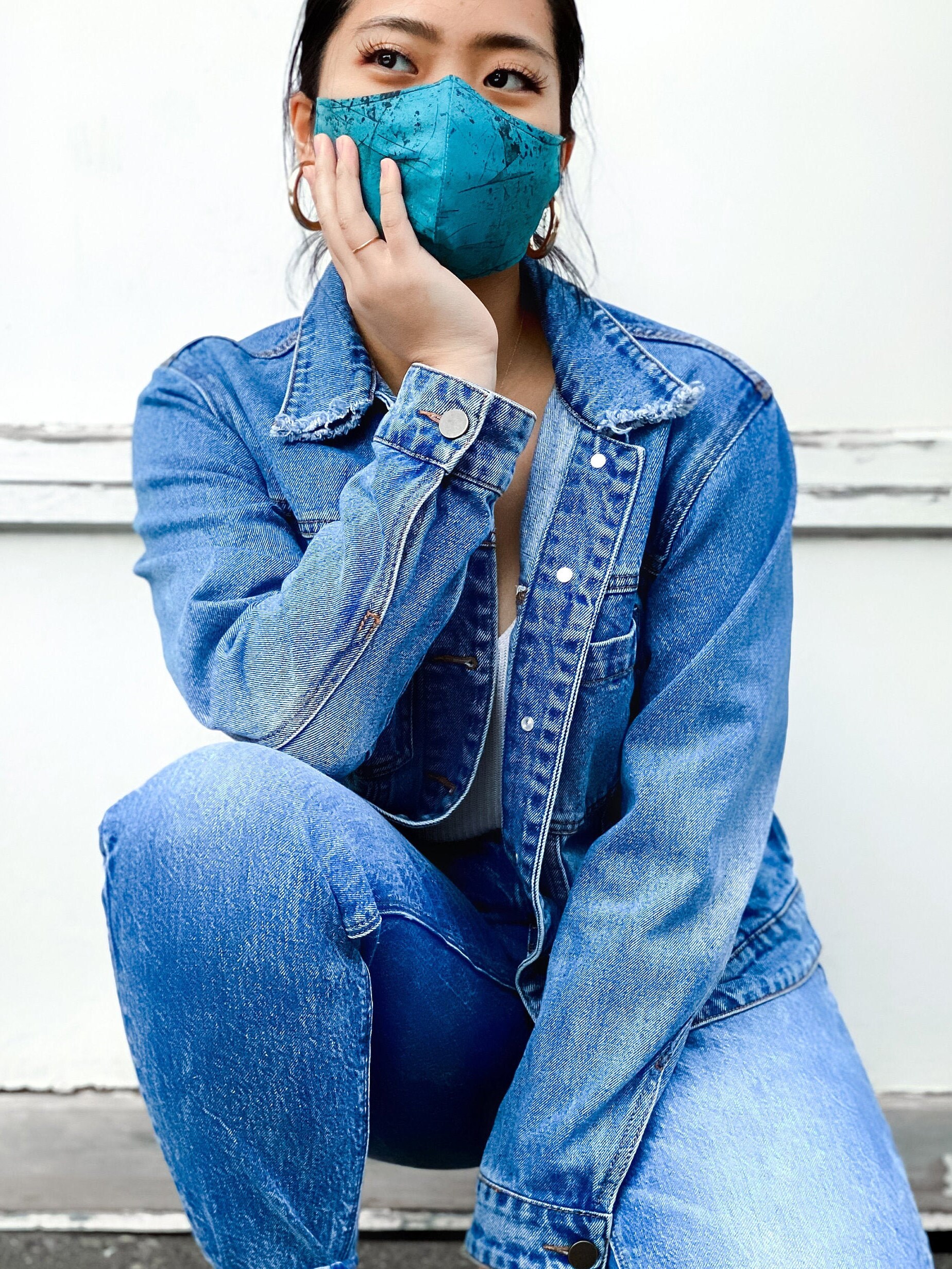 Blue Cotton Face Mask - Etsy