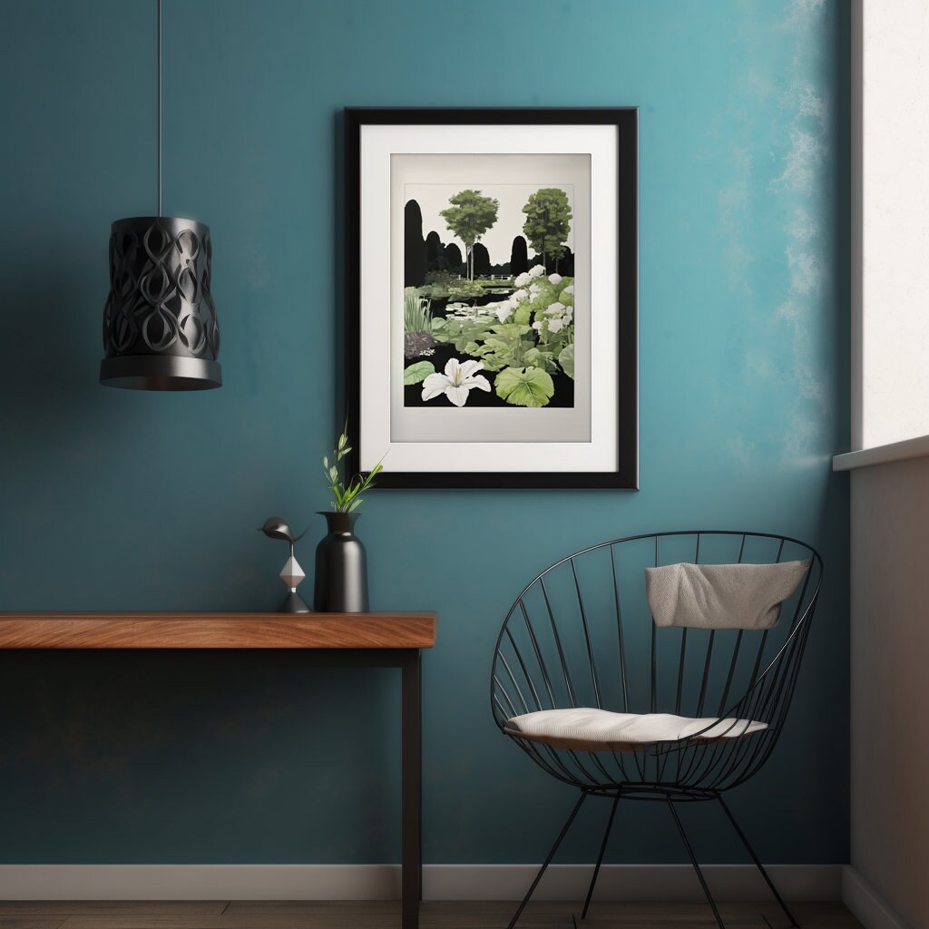 Botanical Garden Pond Art Print Printable Zen Nature Scene Tranquil ...
