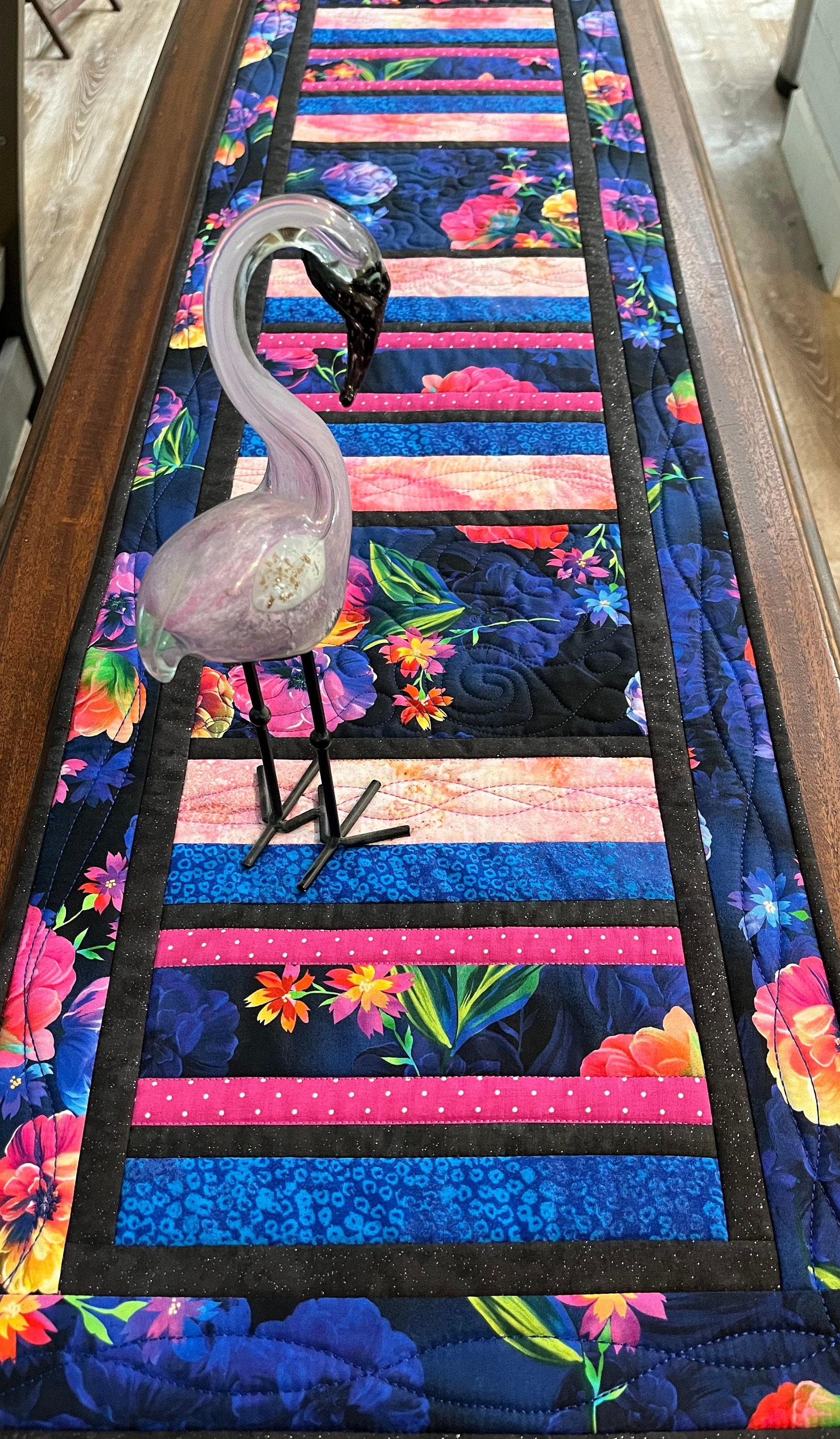 Floral 66 Table Runner: Royal Blue & Raspberry, Crazy Quilt Inspired ...