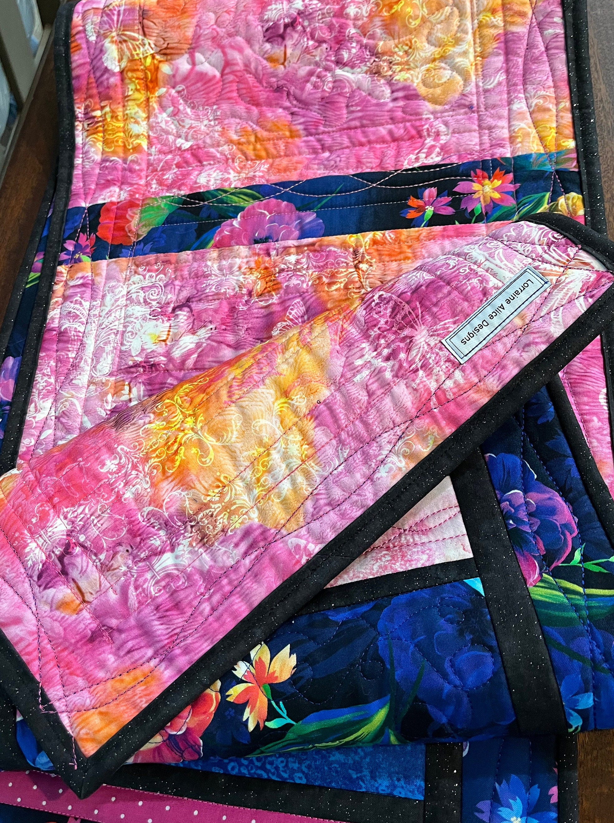 Floral 66 Table Runner: Royal Blue & Raspberry, Crazy Quilt Inspired ...