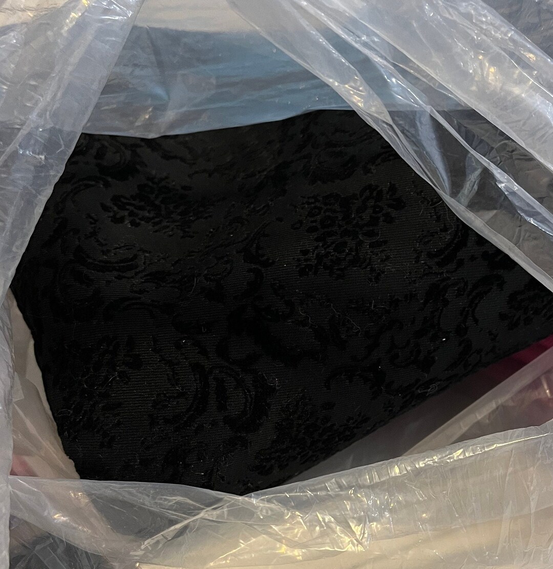 Velvet Flocked Fabric 4 Yards, Black Damask Twill Floral, New Old Stock ...