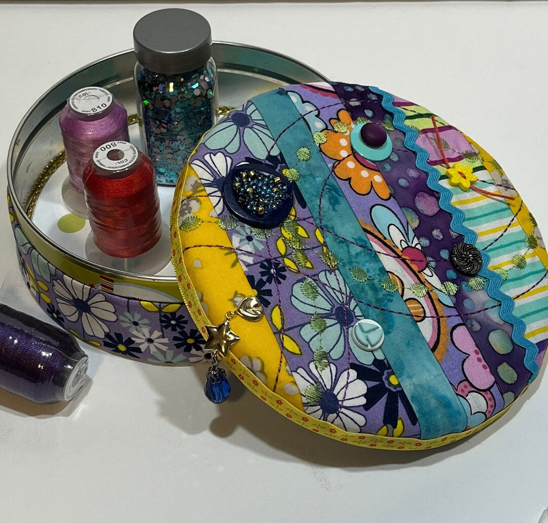 Upcycled Tin Trinket Box: Crazy Quilt Inspired Scrappy Collage With ...