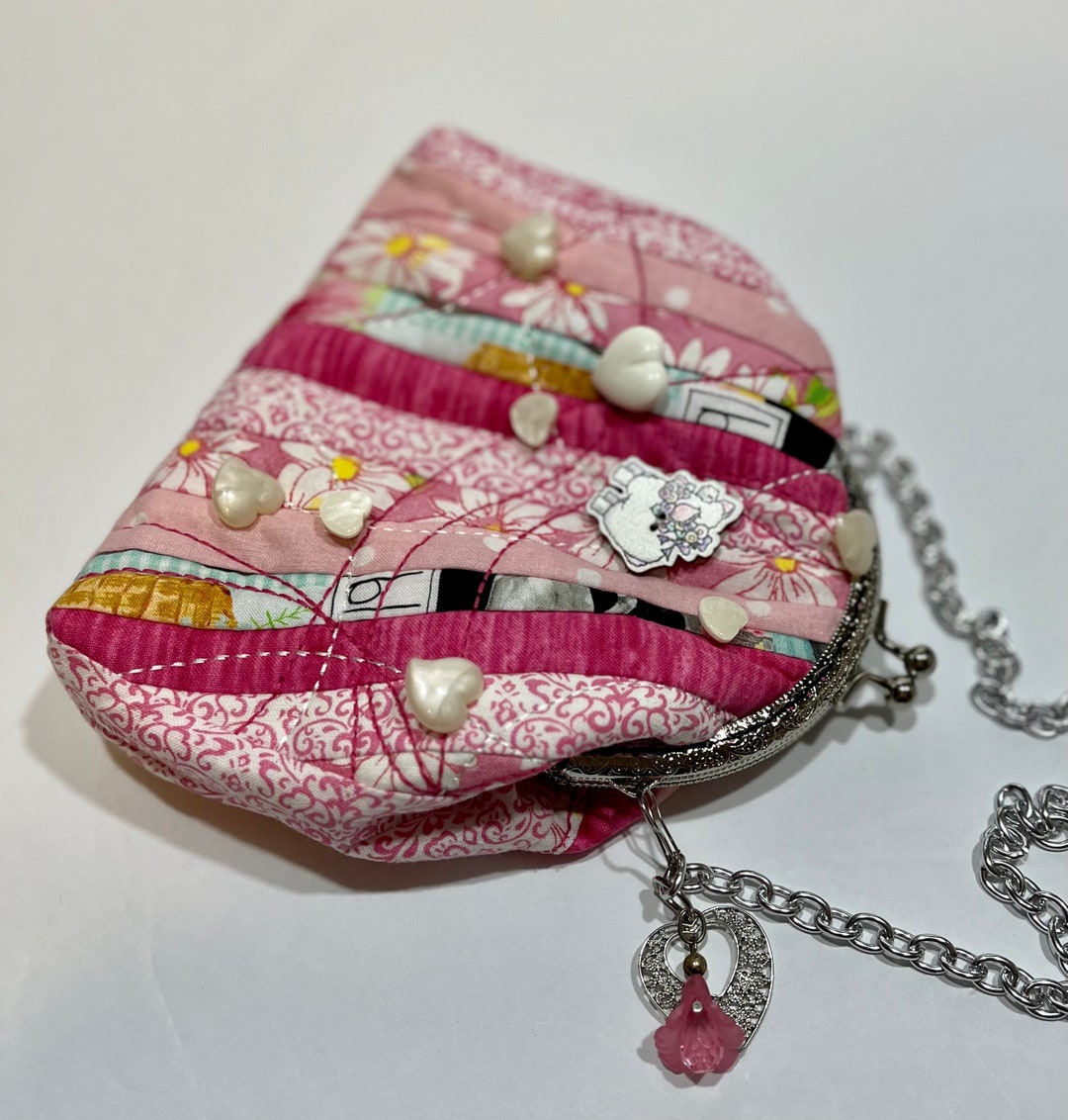 Scrappy Handbag: Crazy Quilt Style, Vintage Heart Button Embellished ...