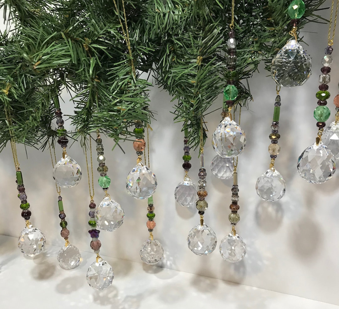 3 Crystal Christmas Ornaments: Set of Three Beaded Drops With 30mm Fine ...