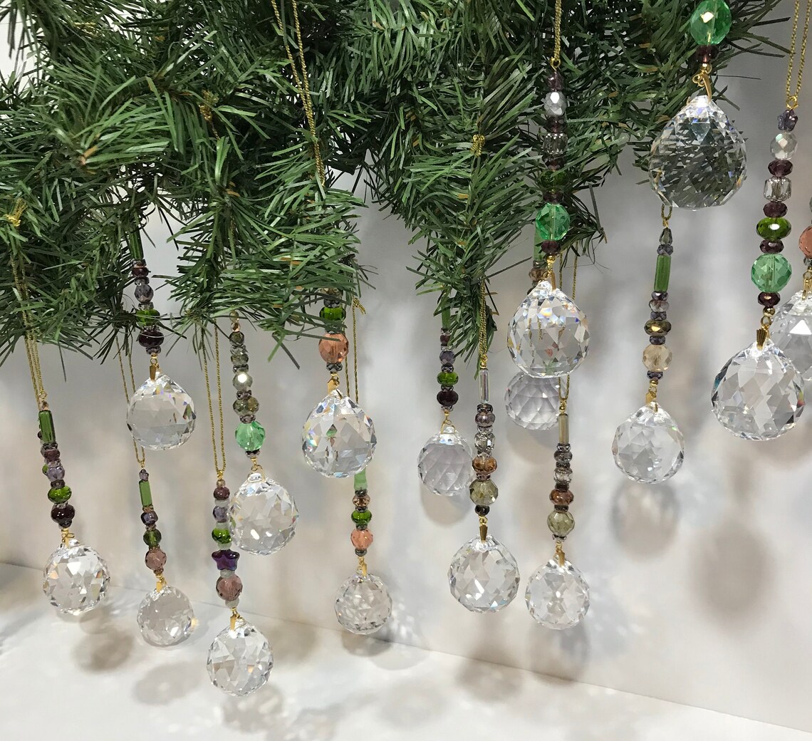 3 Crystal Christmas Ornaments: Set of Three Beaded Drops With - Etsy