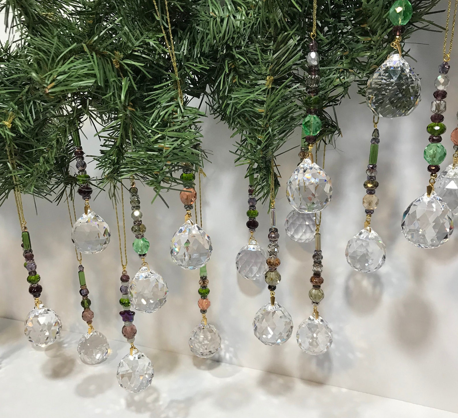 3 Crystal Christmas Ornaments: Set of Three Beaded Drops With 30mm Fine ...