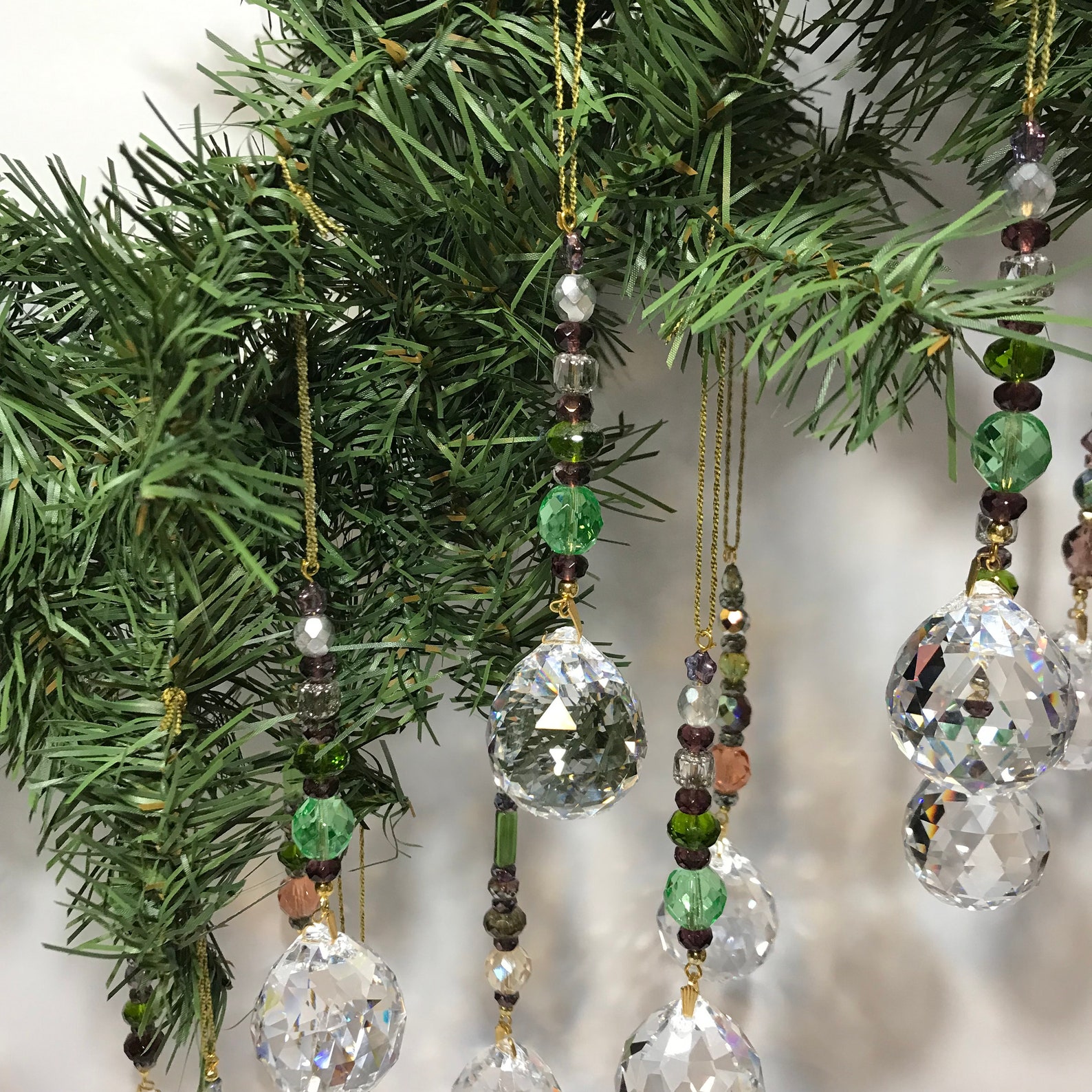 3 Crystal Christmas Ornaments: Set of Three Beaded Drops With 30mm Fine ...
