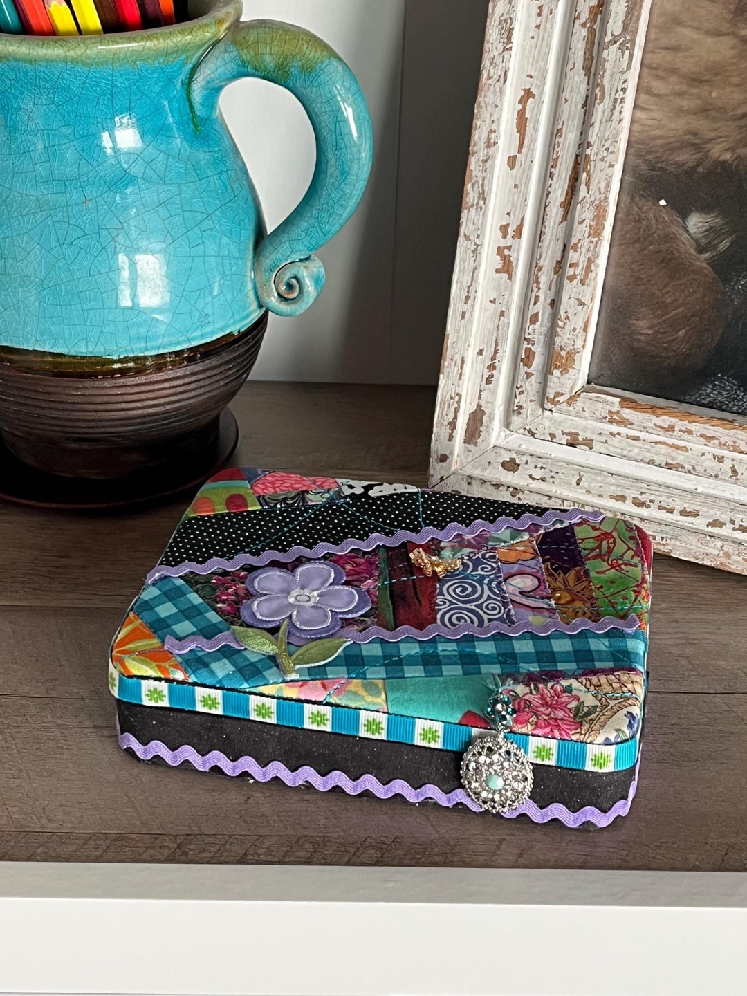 Upcycled Box Décor: Crazy Quilt Inspired Scrappy Collage With Vintage ...