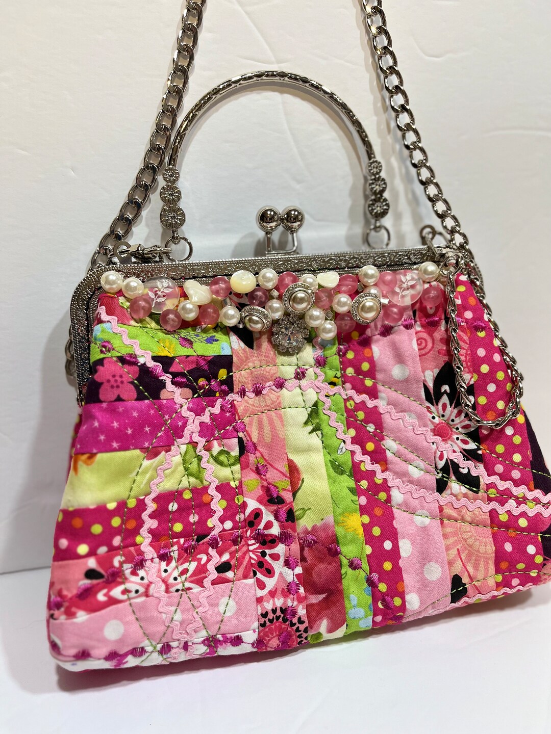 Boho Purse: Scrappy Crazy Quilted, Button and Bead Embellished Handbag ...