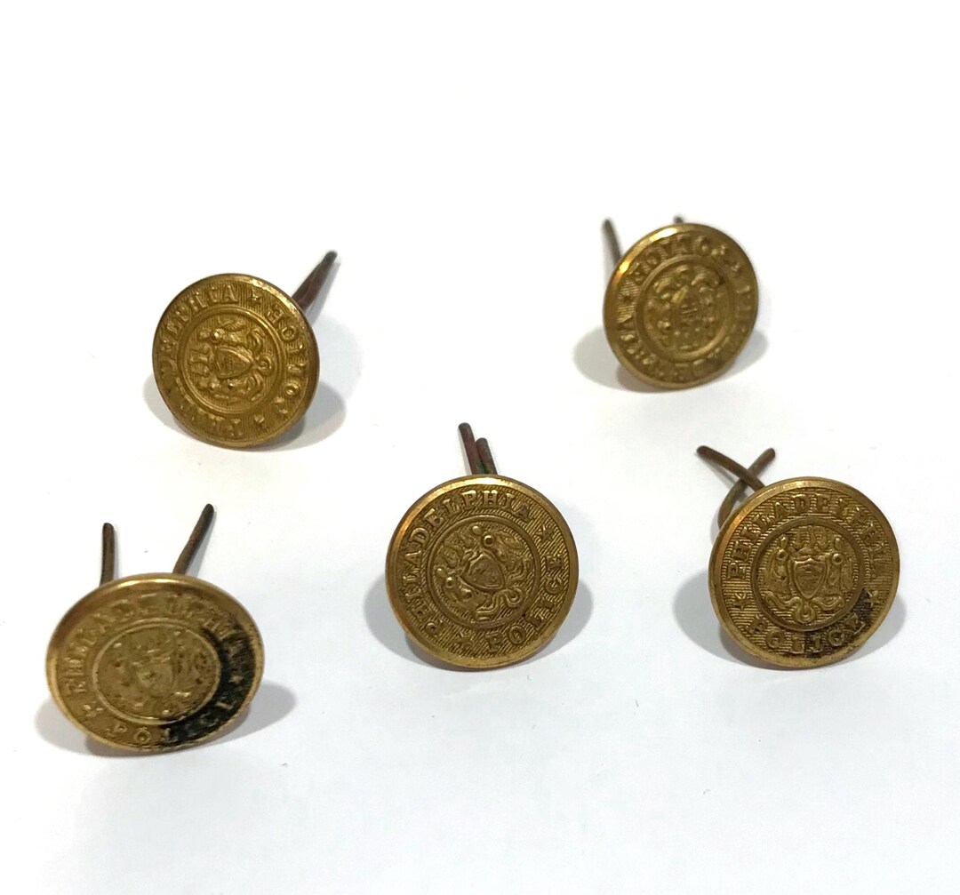 Vintage "philadelphia Police" Brass Buttons, Collection of 5, Removable ...