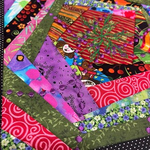 Embroidered Pillow Décor: Crazy Quilt Inspired, Rosette Pieced Fabric ...