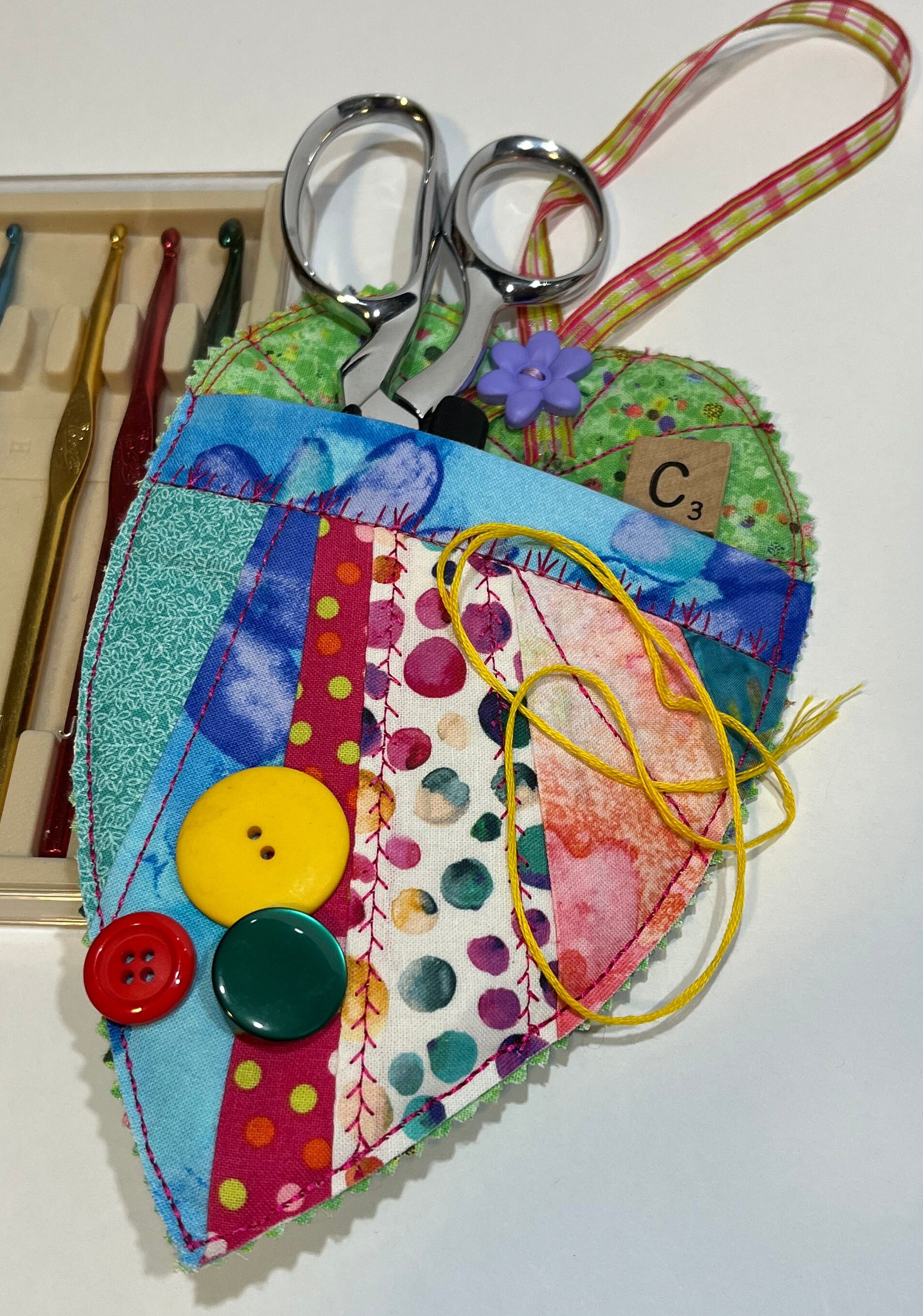Sewing Pocket: Scissor Supply Storage, Scrappy Crazy Quilt Pouch ...