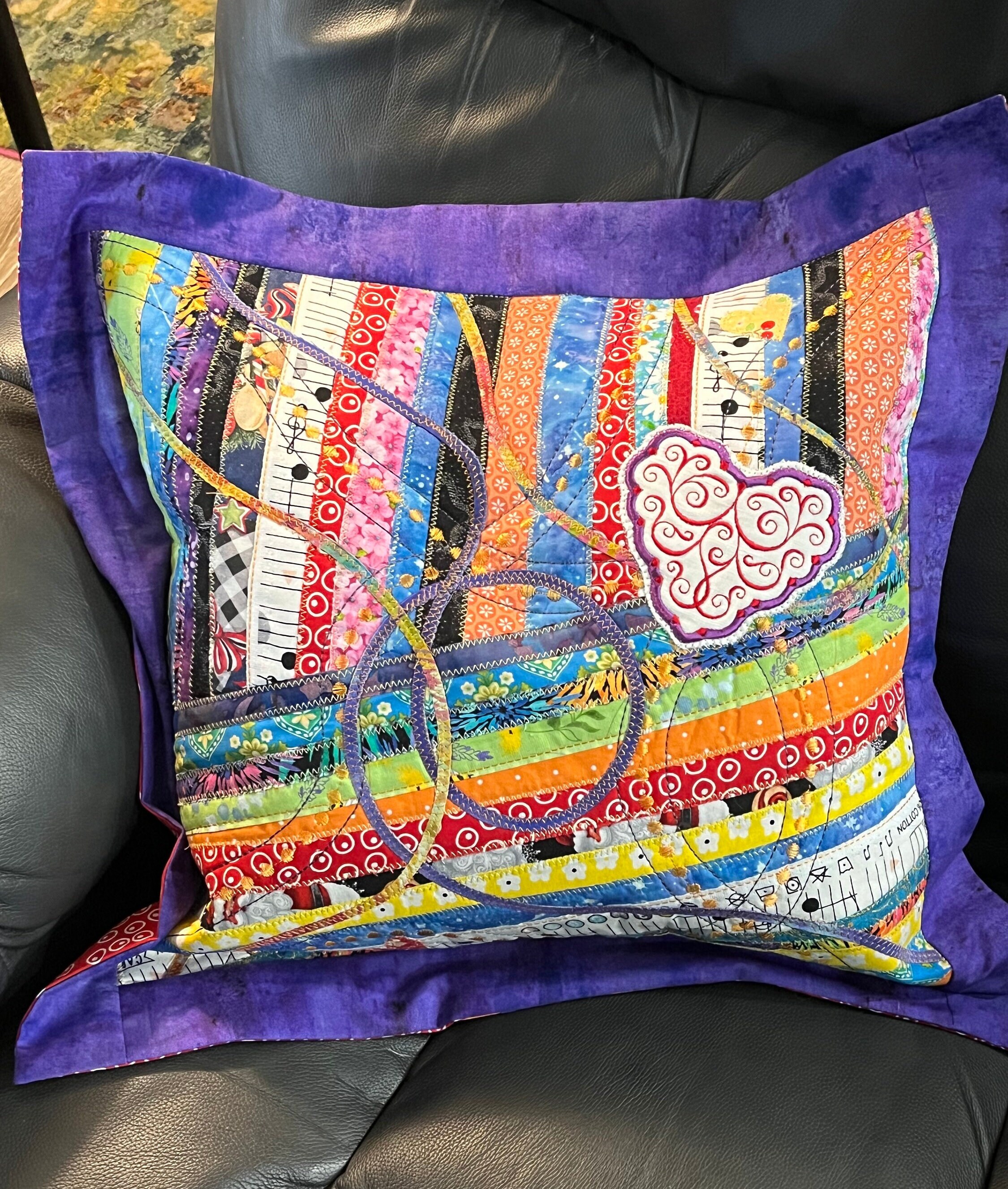 Crazy Quilt Inspired Pillow Cover: Scrappy Embellished, Embroidered ...