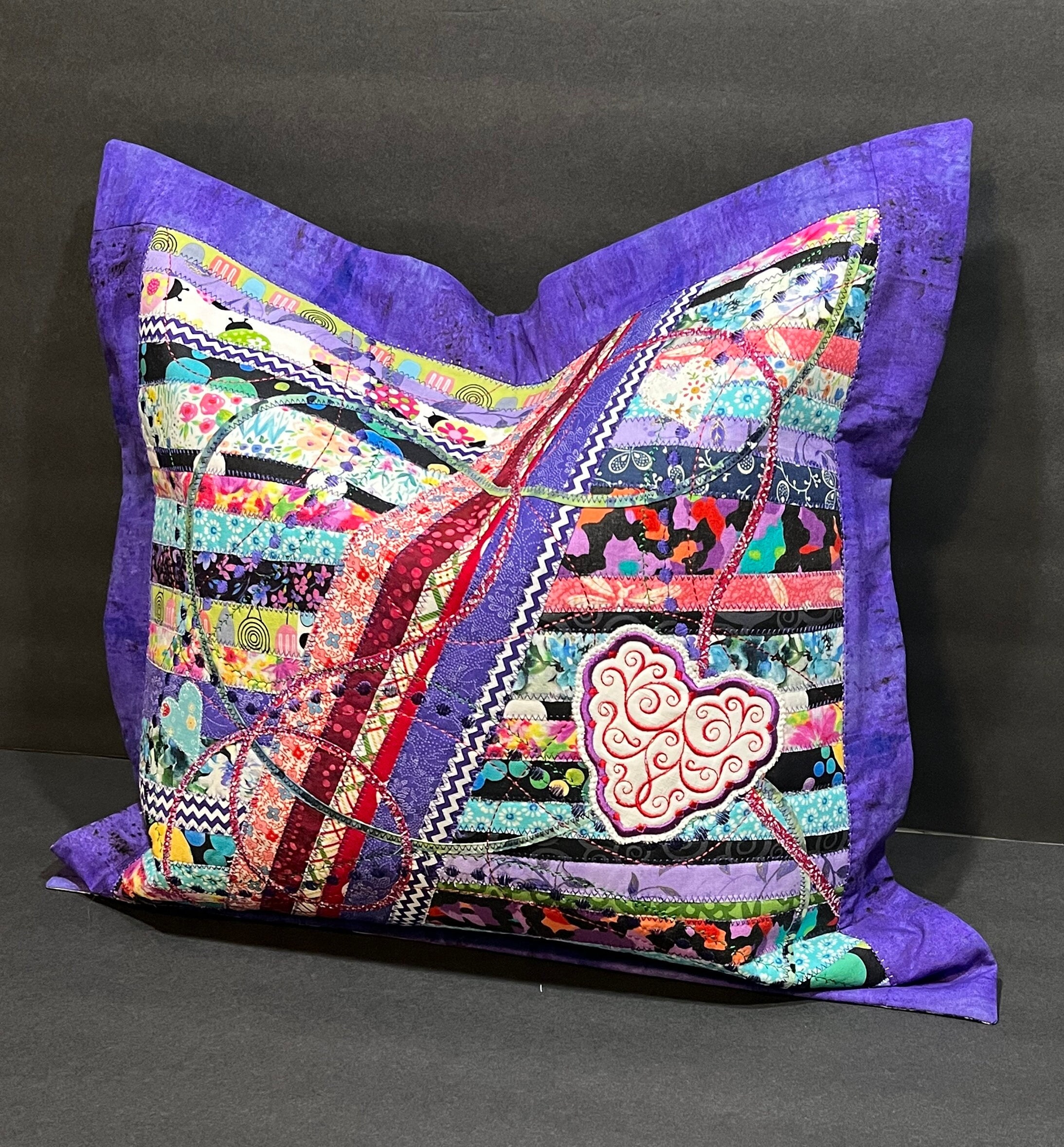 Scrappy Pillow: Rich Toned Crazy Quilt Inspired Décor Throw Pillow ...