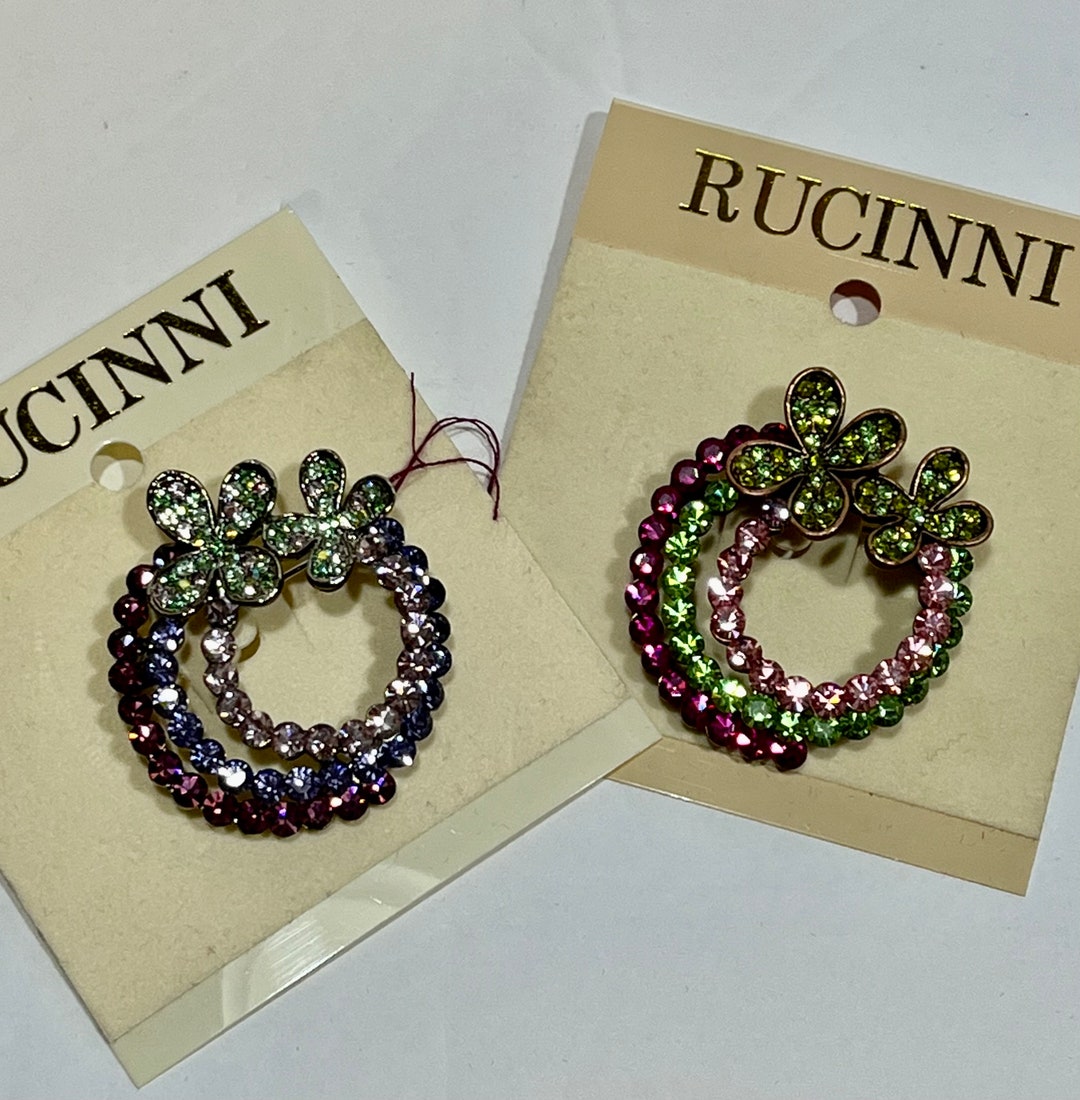 Vintage Brooch: Rucinni Crystal Pin With 3 Rings of Rhinestones ...