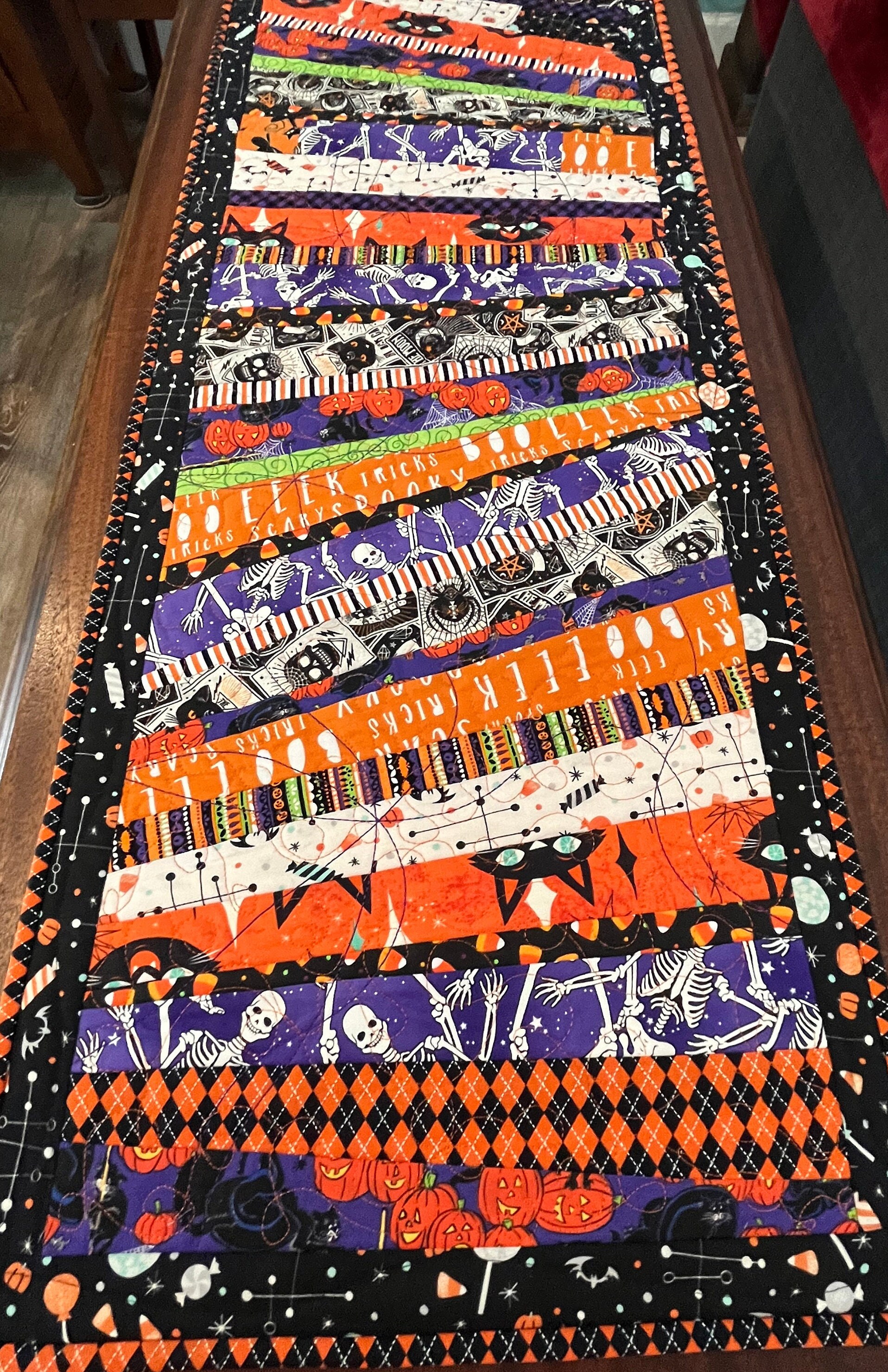 Halloween 60 Table Runner: Scrappy Strip Piecing With - Etsy