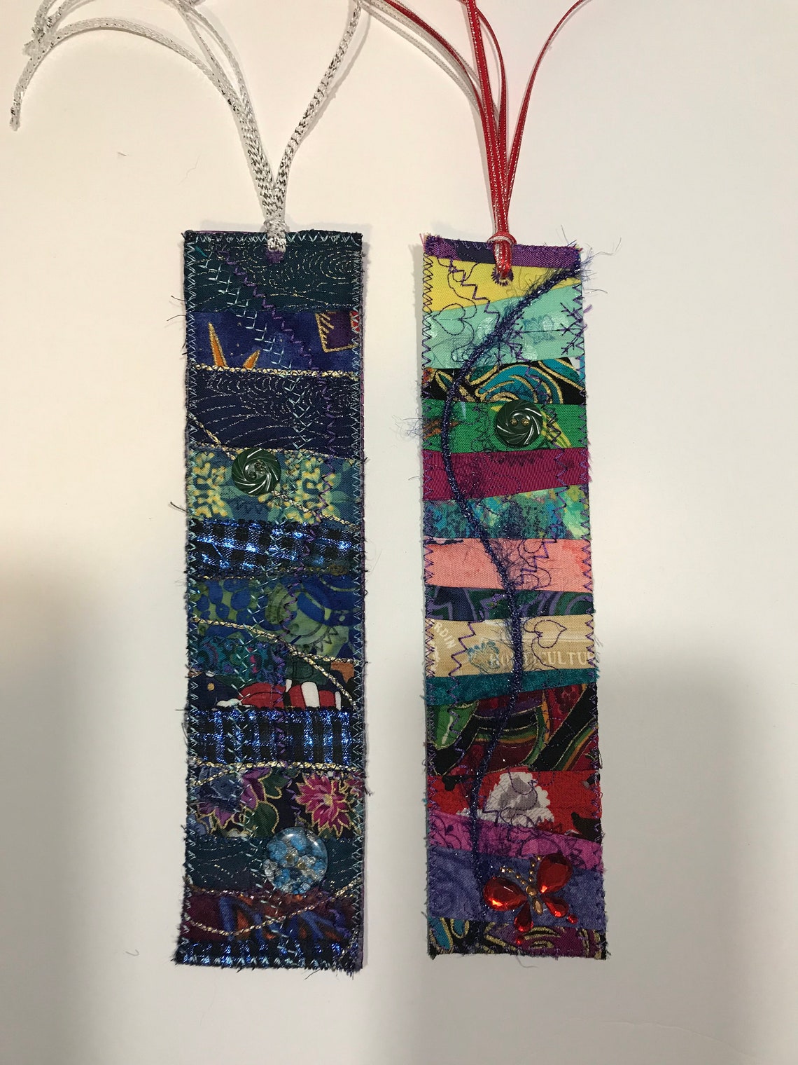 Bookmark Pair: Crazy Quilt Inspired Set of 2 Bookmarks With Tassels ...