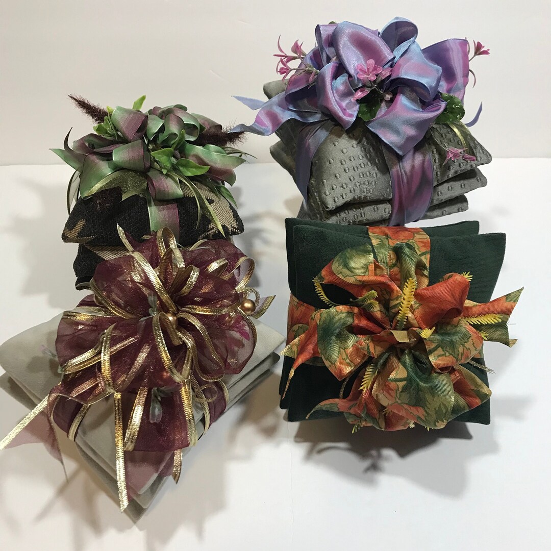 Sachet Stack: 3 Padded Fabric Pouches With Floral & Ribbon - Etsy