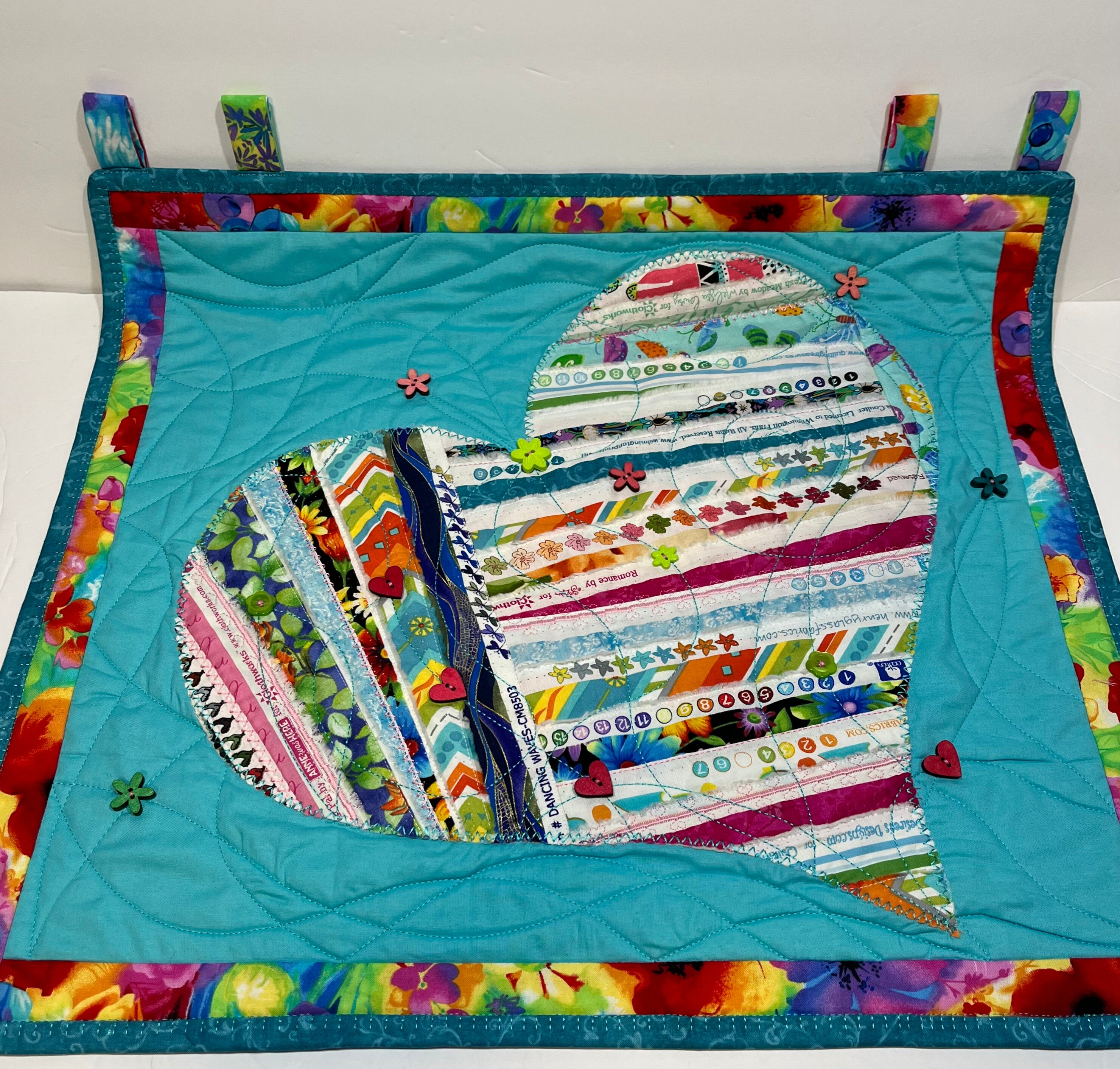 Selvage Edge Wall Hanging Scrappy Heart Quilted Décor Textile Art