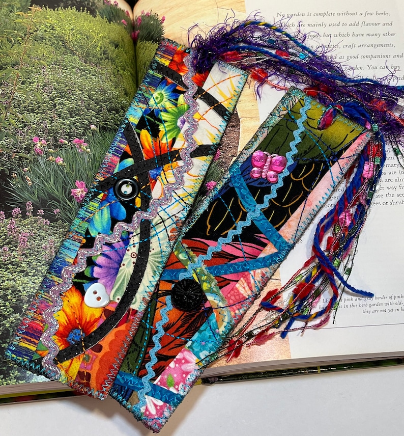 Crazy Quilt Bookmark Pair: Embellished Fiber Art With Tassels, Sets of ...