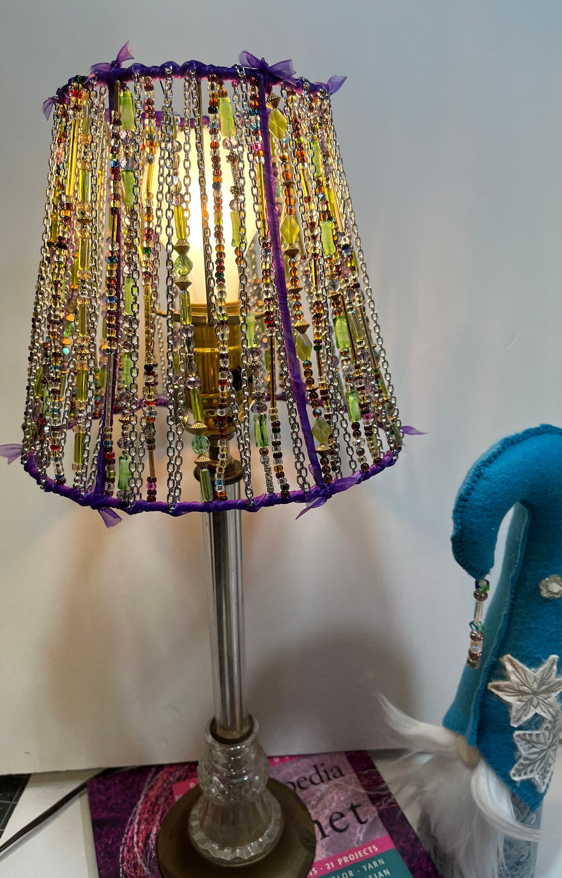 Hand Beaded Lamp Shade: Ribbon Wrapped Frame With Chain & Beaded ...