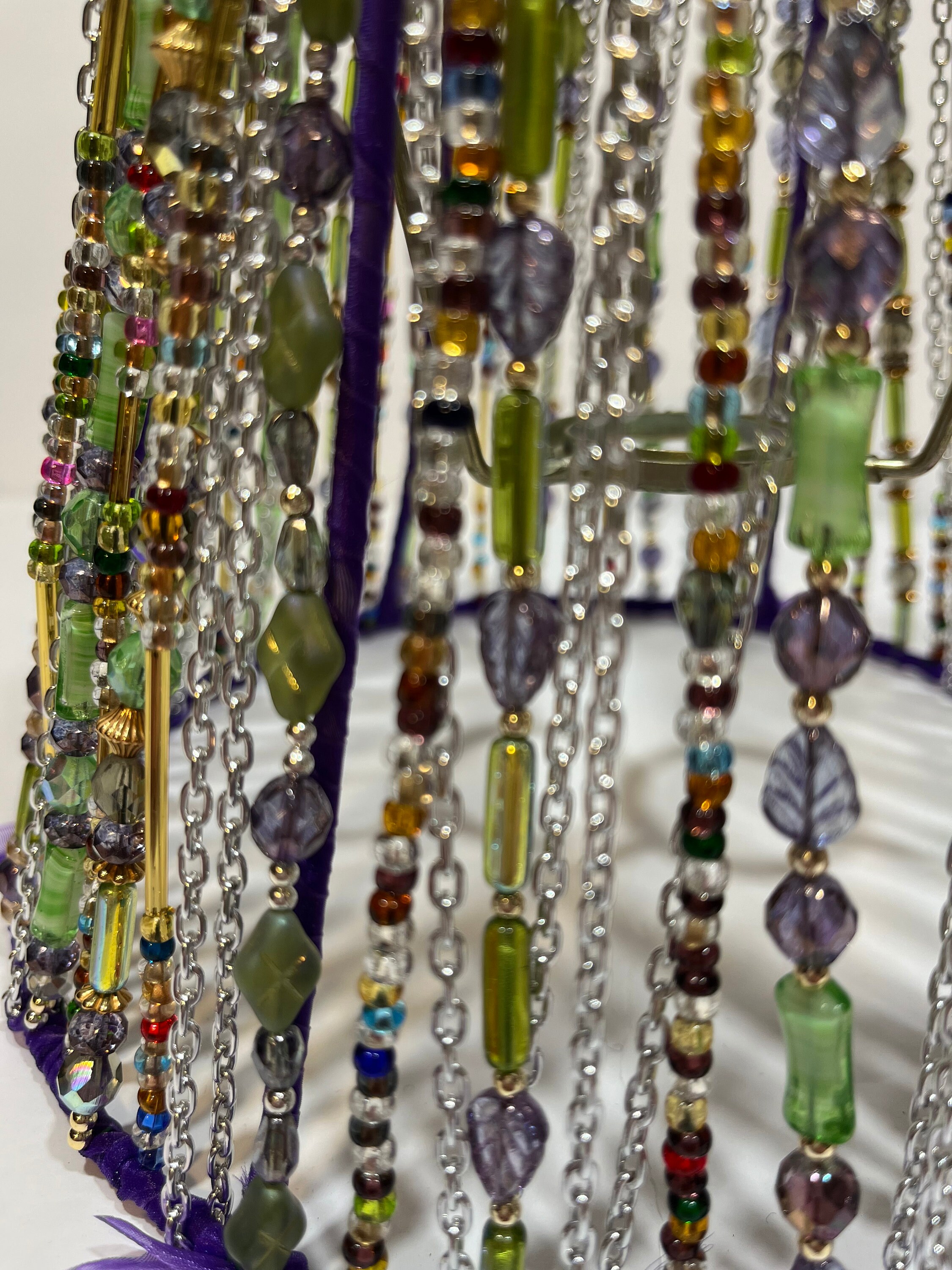 Hand Beaded Lamp Shade With Ribbon Wrapped Frame, Chain, and Beaded ...