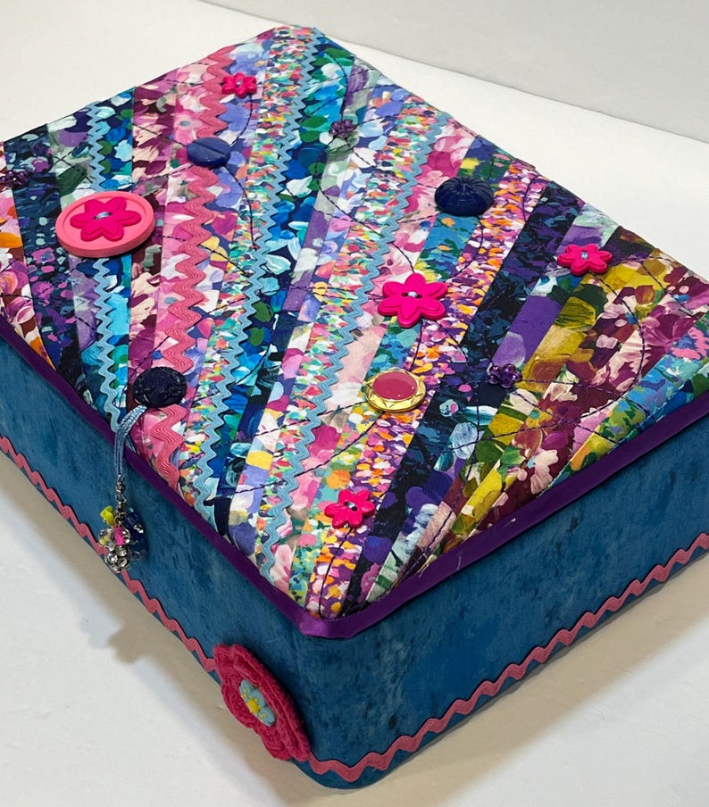 Upcycled Tin Trinket Box: Crazy Quilt Inspired Scrappy Collage With Vintage Buttons ...
