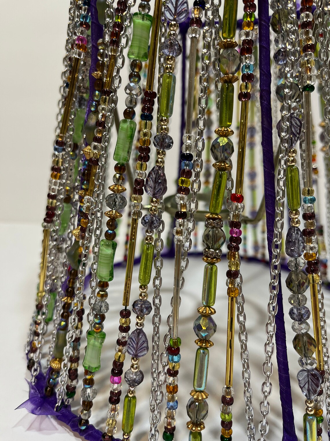 Hand Beaded Lamp Shade: Ribbon Wrapped Frame With Chain & Beaded ...