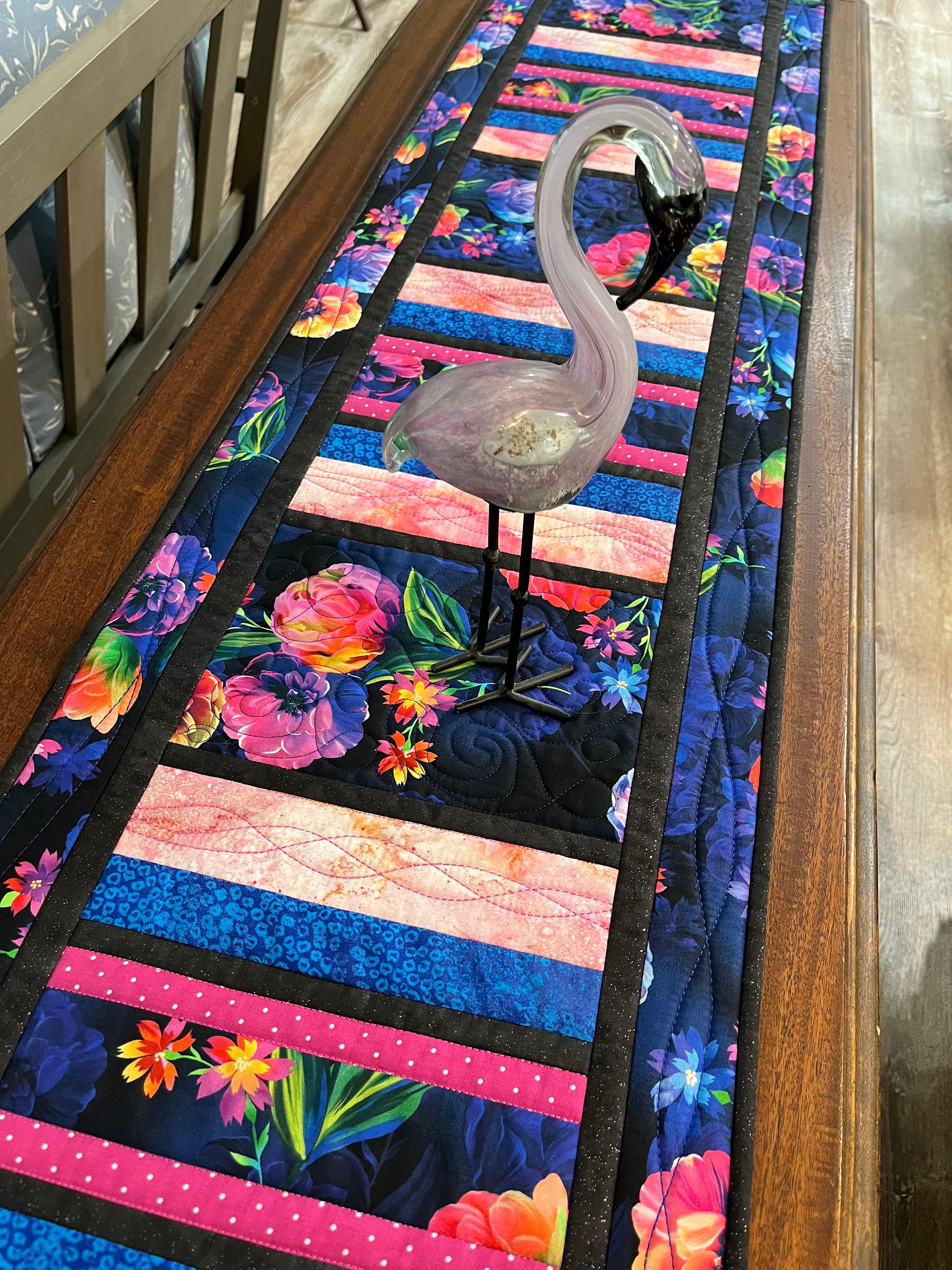 Floral 66 Table Runner: Royal Blue & Raspberry, Crazy Quilt Inspired ...