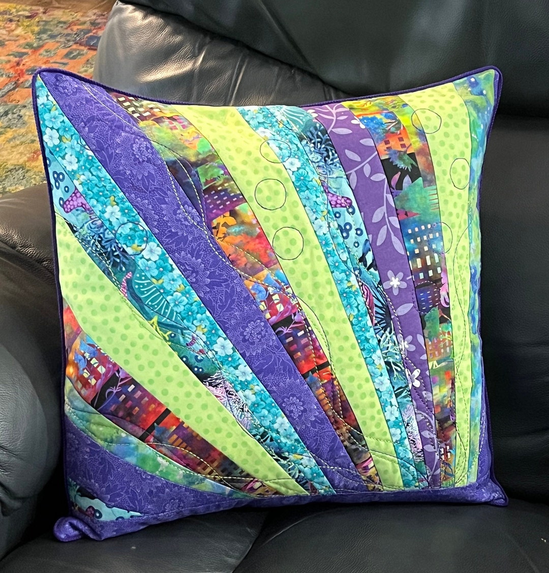 Pillow Décor: Lively Colored 16" Pillow With Crazy Strip Quilt Inspired ...