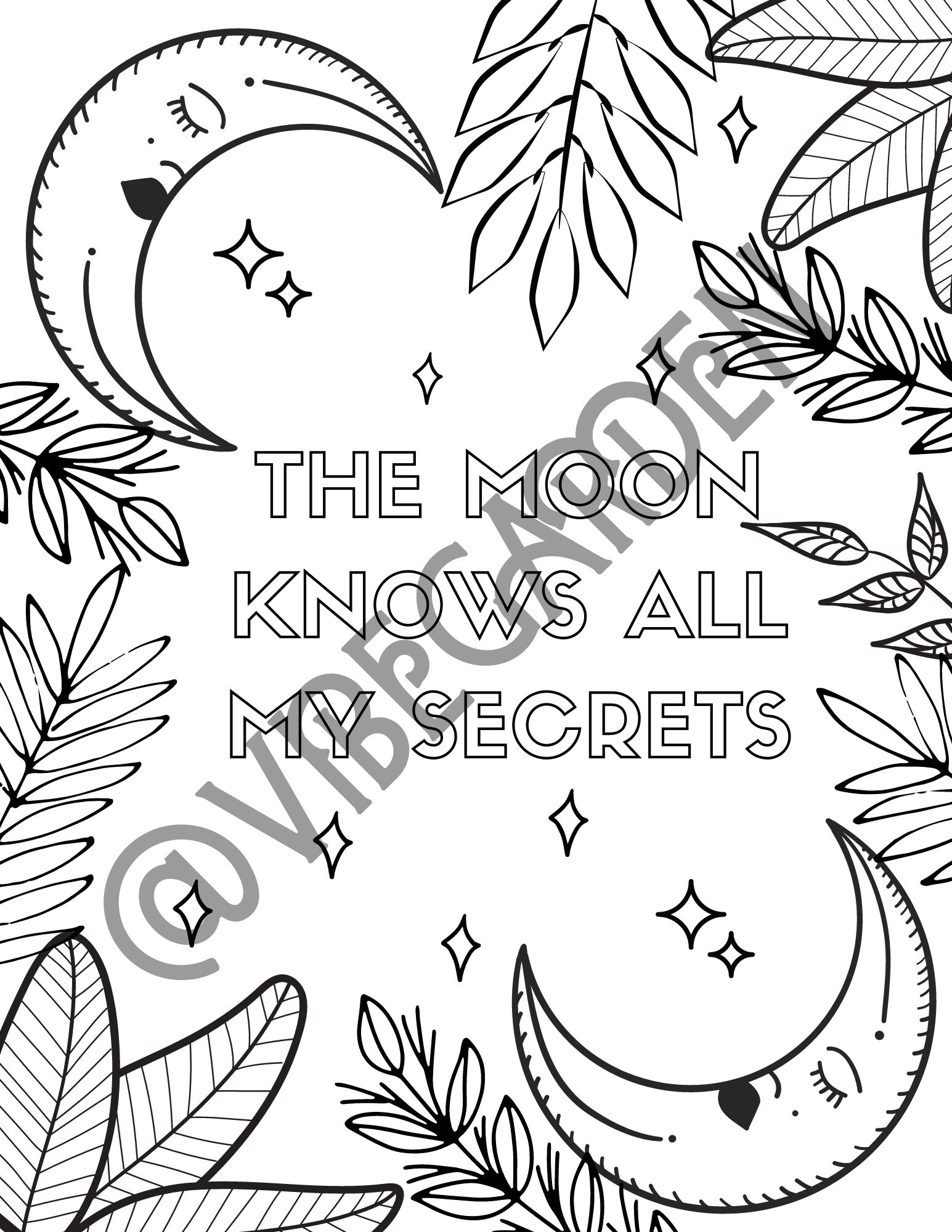 The Moon Knows All My Secrets Coloring Page Spiritual - Etsy