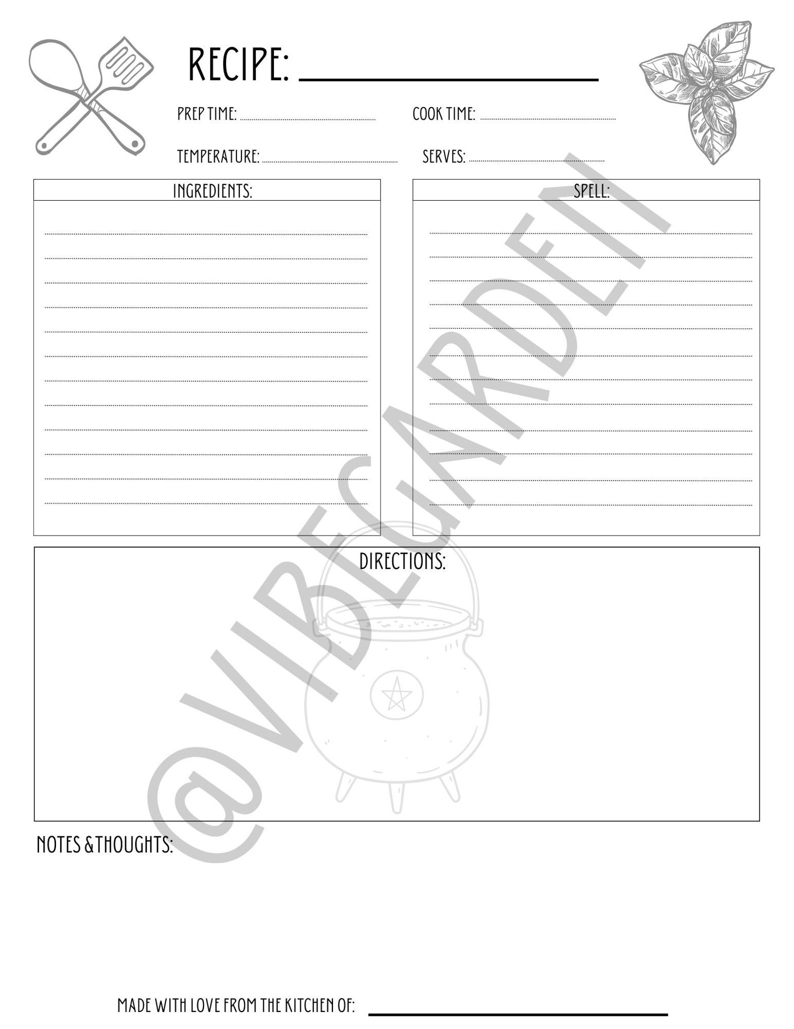 Recipe Sheet-magical Recipe Sheet- Witchy Recipe Template-kitchen Witch ...