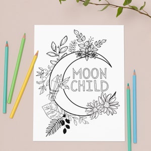 Moon Child Coloring Page- Magical Coloring Page- Witchy Coloring Page ...