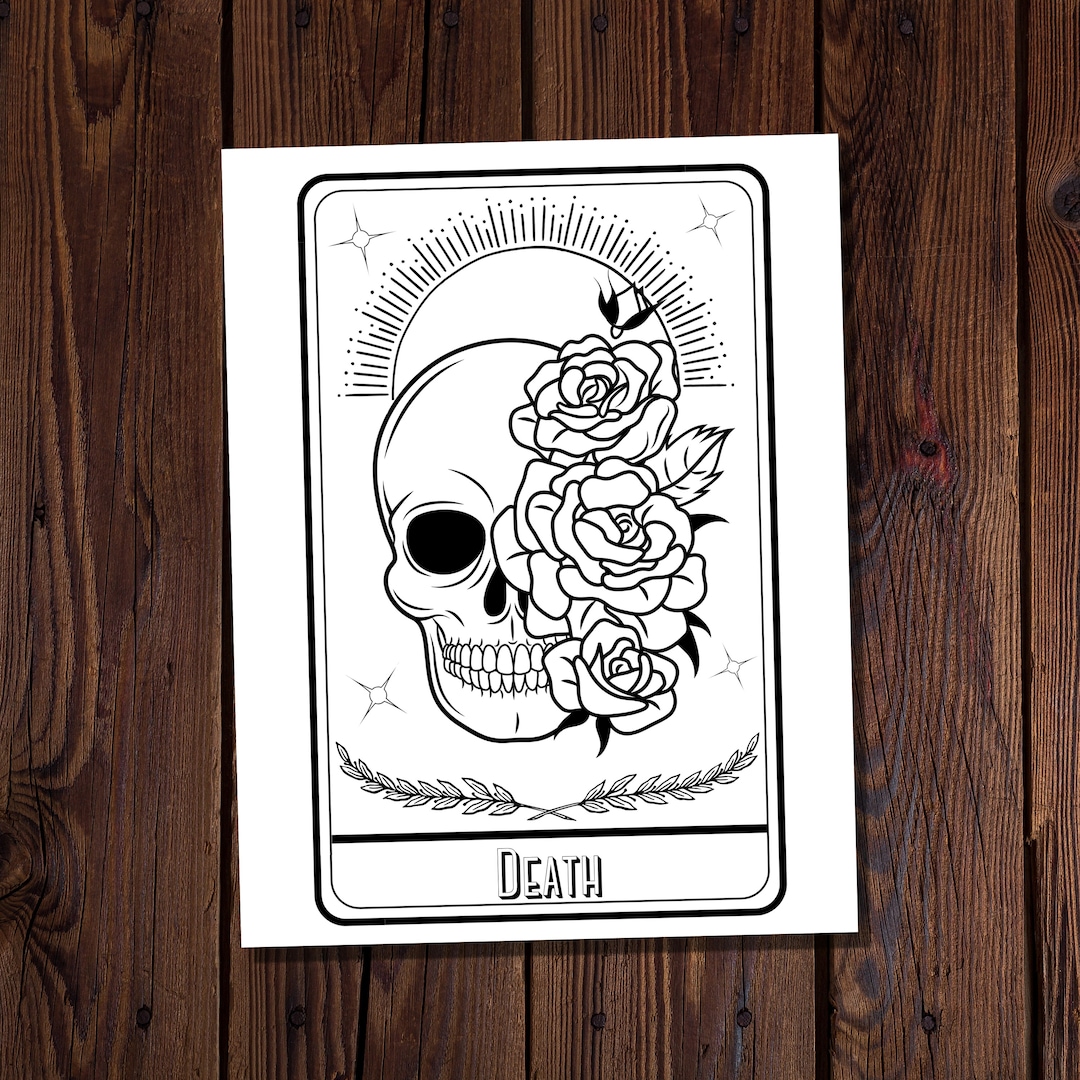 Death Tarot Card Coloring Page-skull and Roses Coloring Page-tarot ...