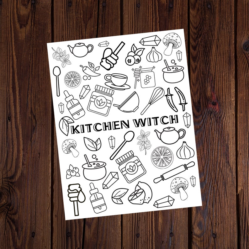 Kitchen Witch Coloring Page Spiritual Digital All Ages | Etsy