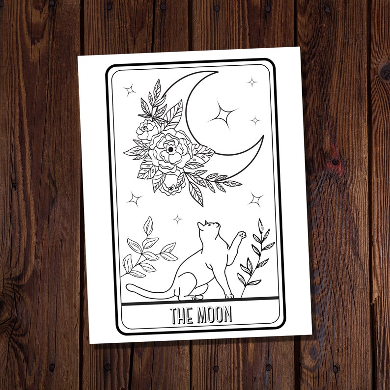 The Moon Tarot Card Coloring Page-the Moon Coloring Page-tarot - Etsy