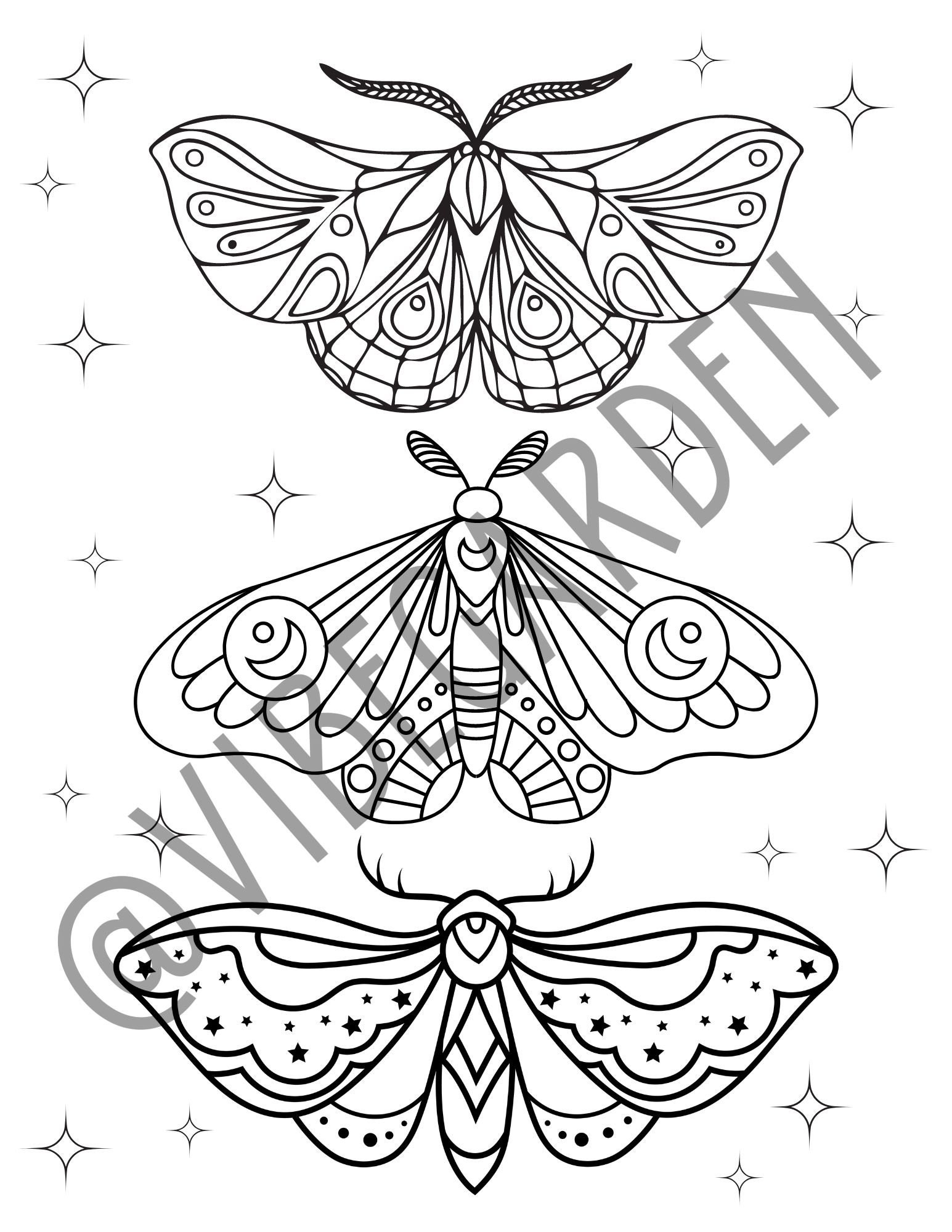 Moth Coloring Page-witchy Coloring Page-occult Coloring - Etsy Canada