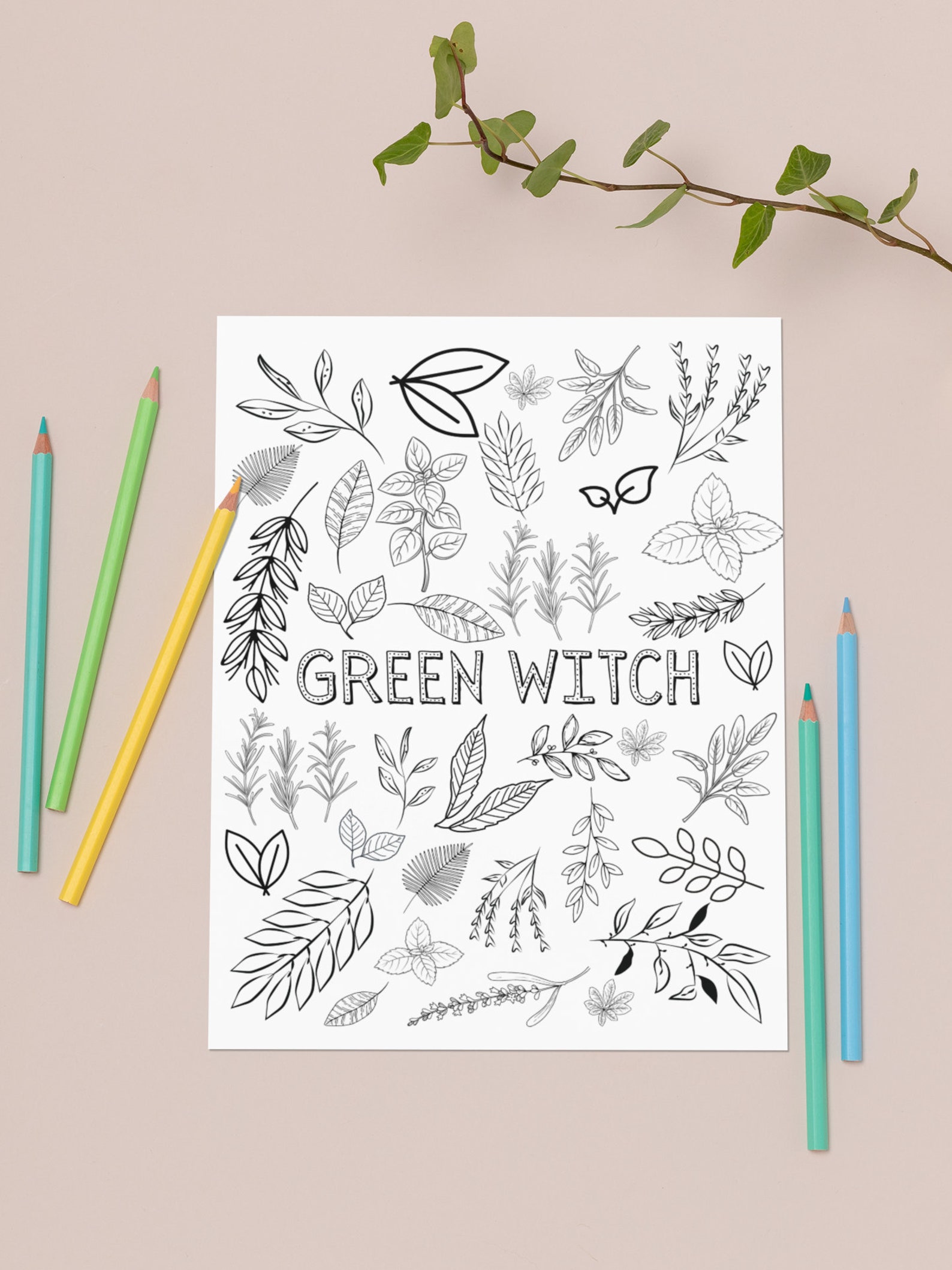 Green Witch Coloring Page- Spiritual - Digital - All Ages Coloring ...