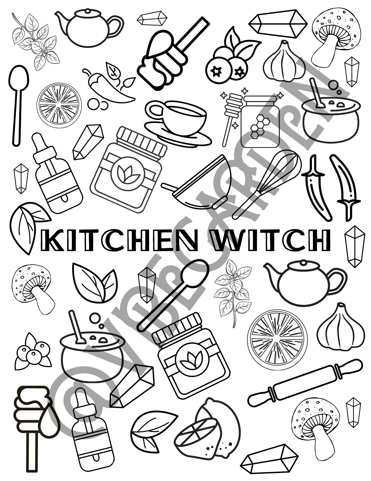 Kitchen Witch Coloring Page Spiritual Digital All Ages | Etsy