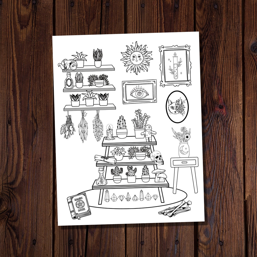 Witchy Corner Coloring Page-crystal Coloring-plant Coloring-magical ...
