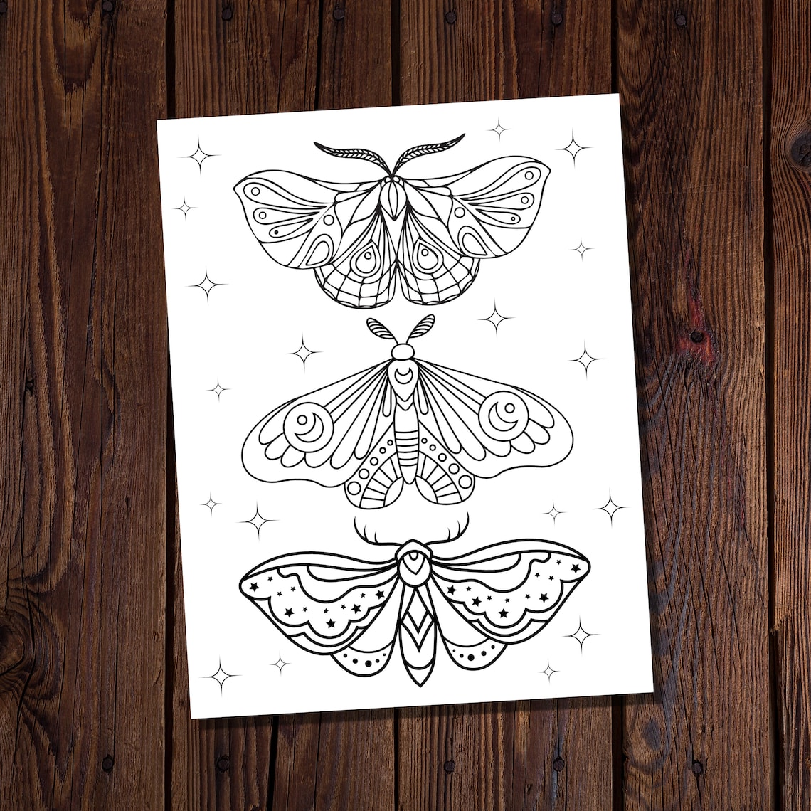 Moth Coloring Page-witchy Coloring Page-occult Coloring - Etsy