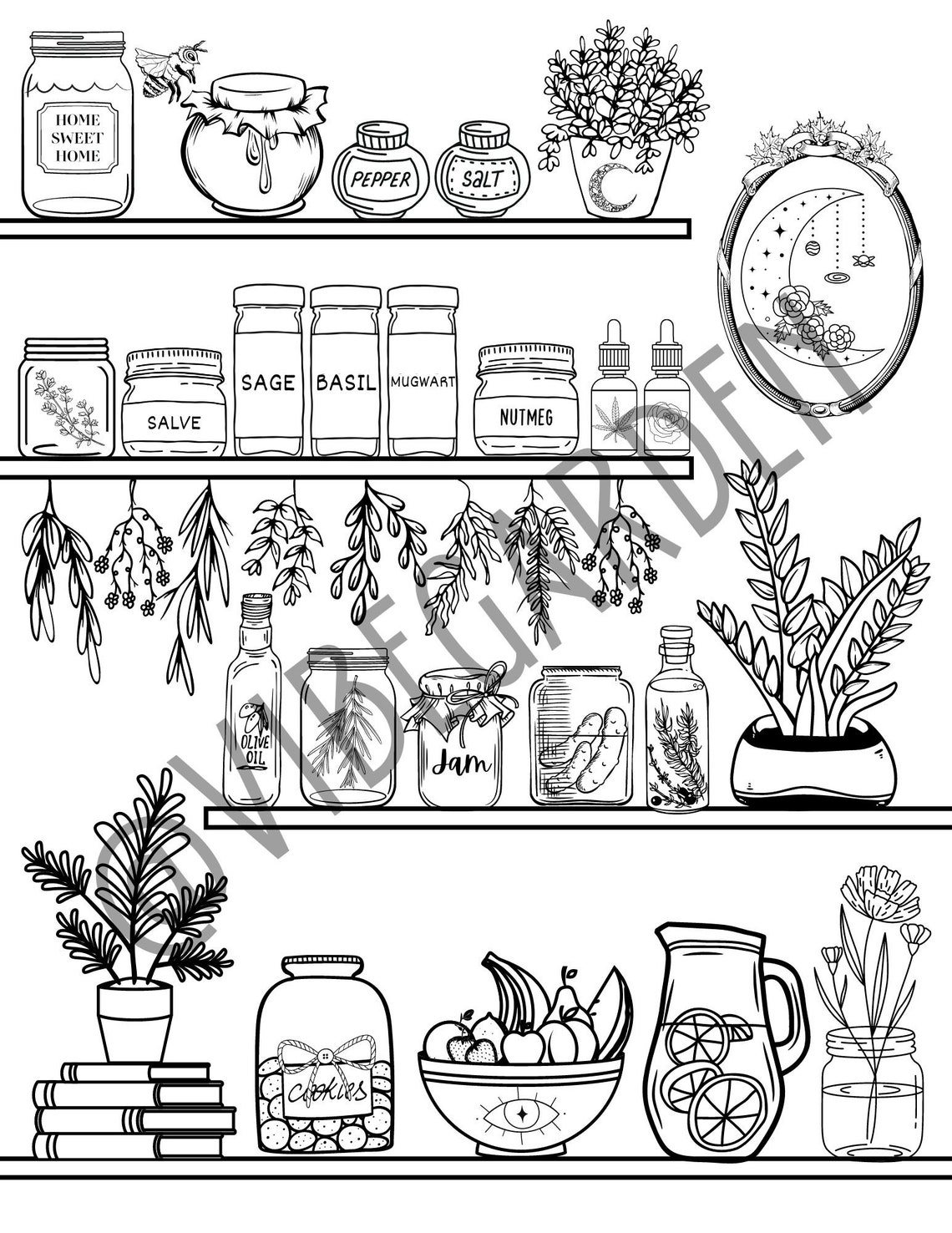 A Very Witchy Kitchen Coloring Page-herbs Coloring-spice - Etsy
