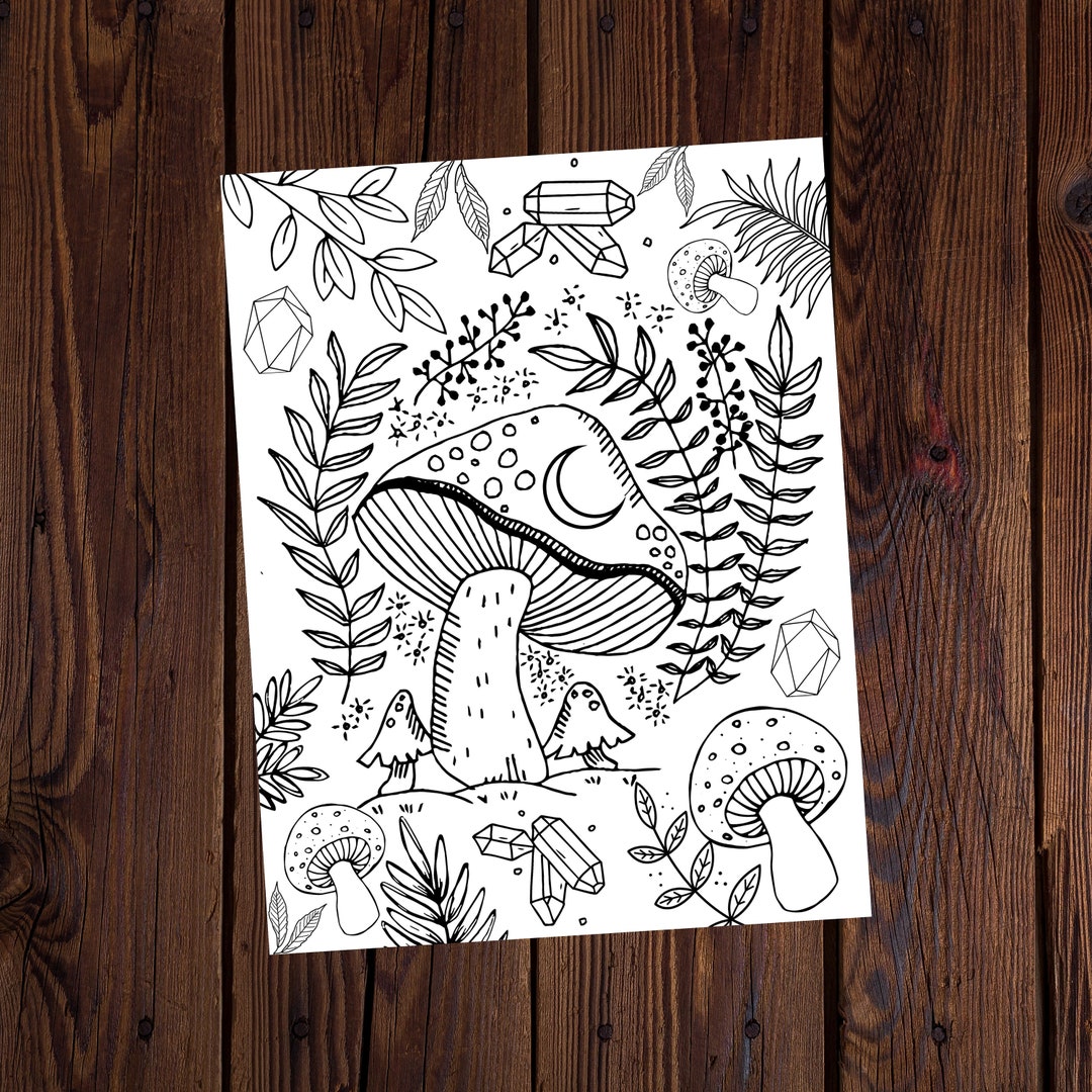 Magic Mushroom Printable Coloring Page- Magical Coloring Page- Witchy ...
