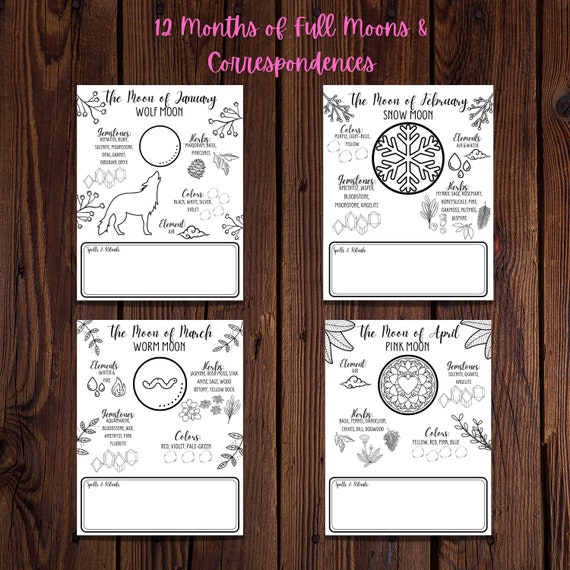 12 Full Moons and Correspondences Full Moon-spells and Ritual | Etsy