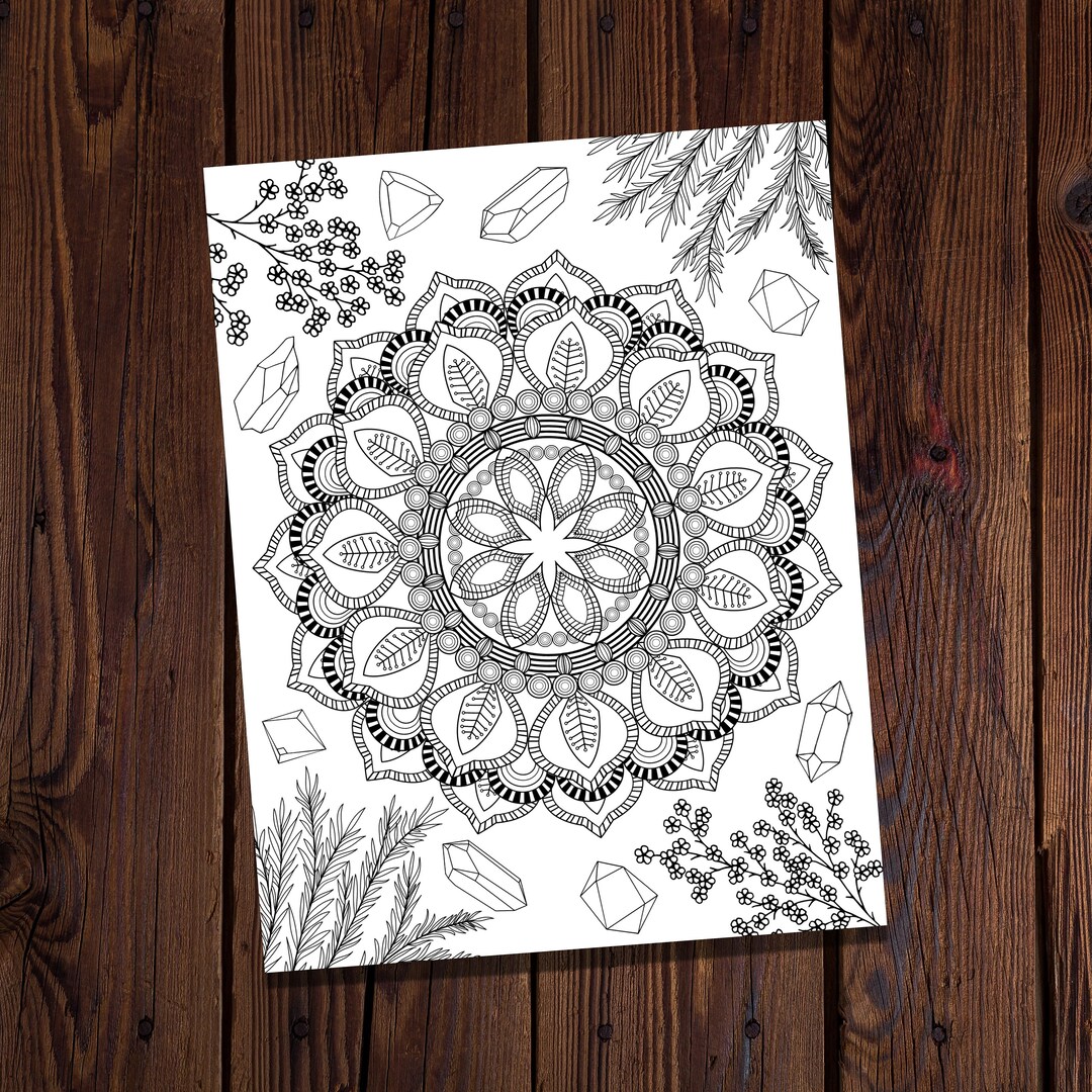 Mandala and Crystals Coloring Page- Magical Coloring Page- Witchy ...